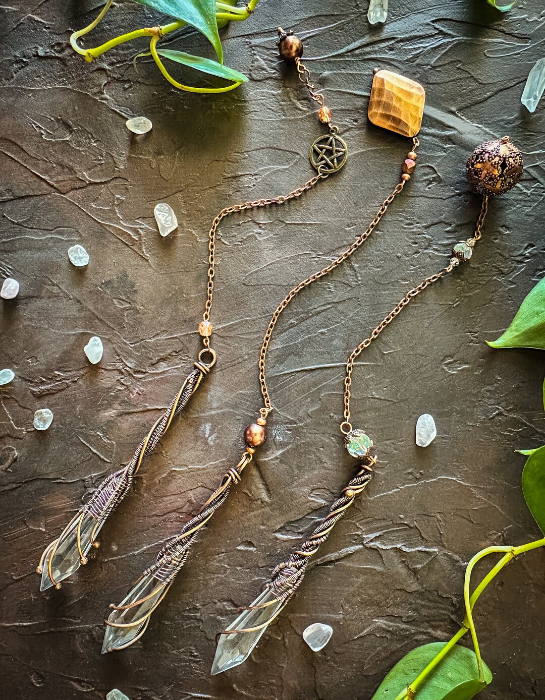 Enchanted Copper Spiral Pillar Prism Crystal Wand Pendulum for Magick ...