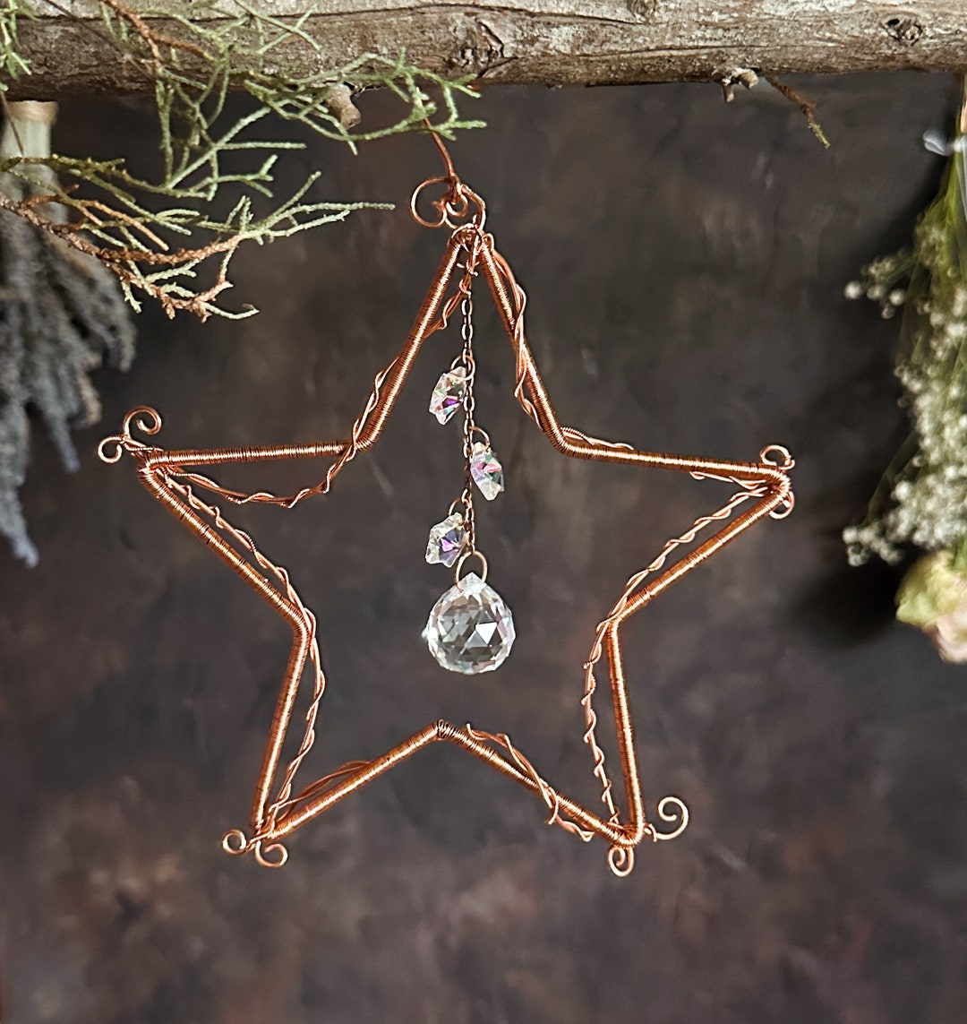 Copper Wire Star Prism Suncatcher - Handcrafted Wall Decor and Window ...