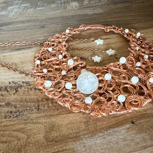 Handcrafted Chaos Swirl Copper Wire Moon Suncatcher With Crackled ...