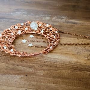 Handcrafted Chaos Swirl Copper Wire Moon Suncatcher With Crackled ...