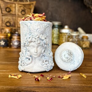 Full Moon Goddess Apothecary Jar With Crystal Ball Lid - Handcrafted ...
