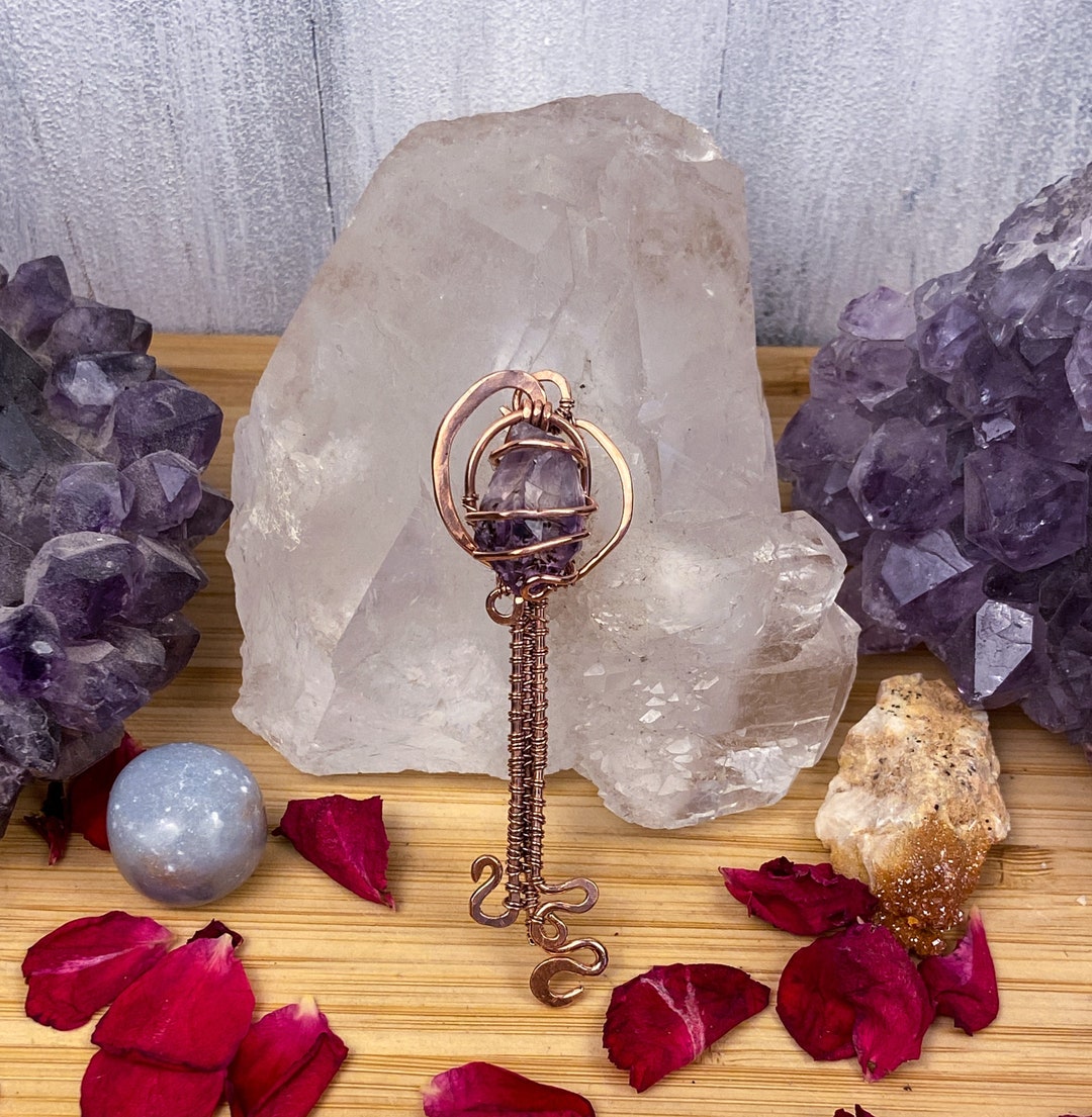 Amethyst Third Eye Chakra Key, Wire Wrap Copper Key Amethyst Pendant ...