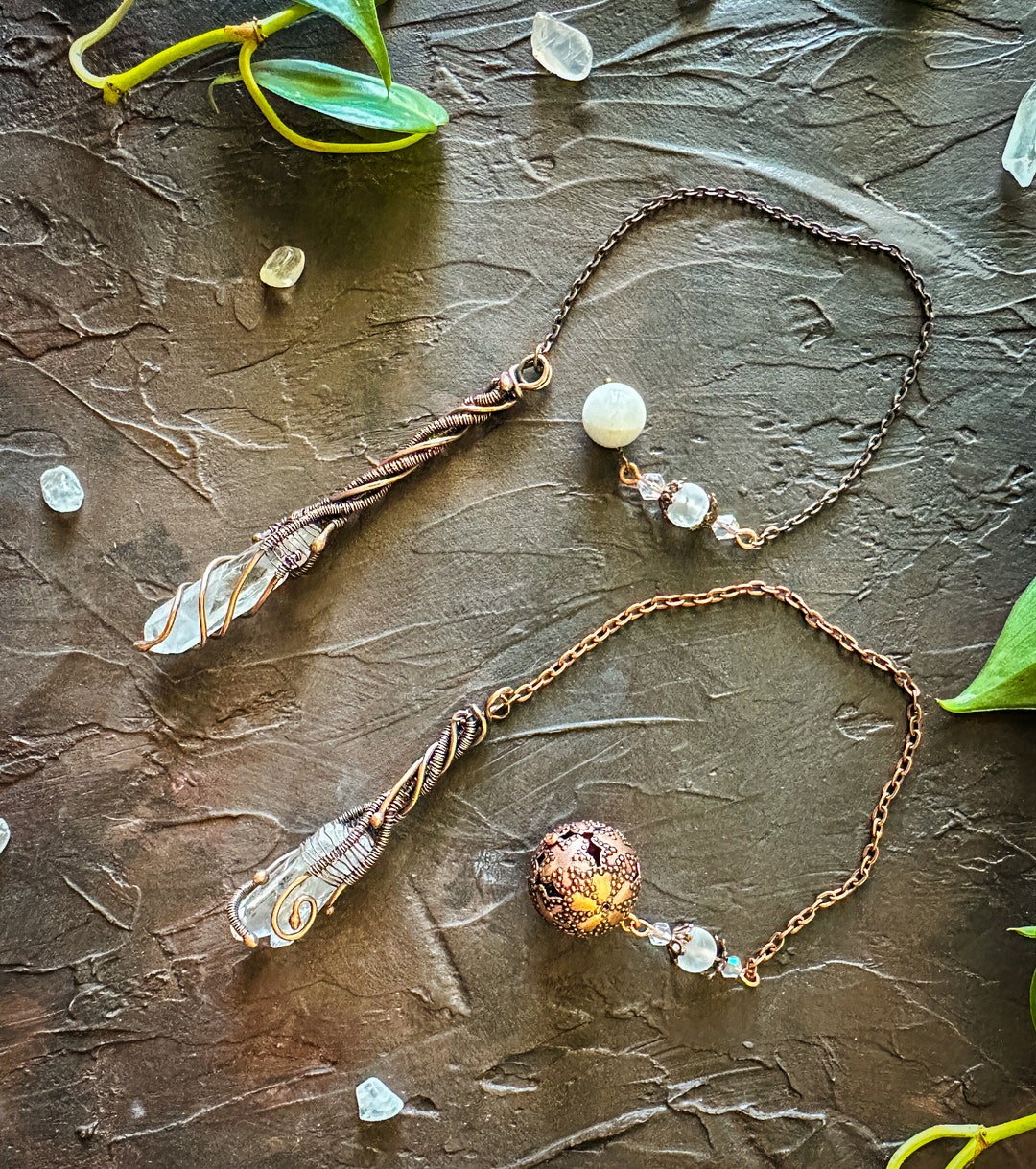 Copper Spiral Magic Wand Quartz Pendulum - Handcrafted Witchy Decor ...