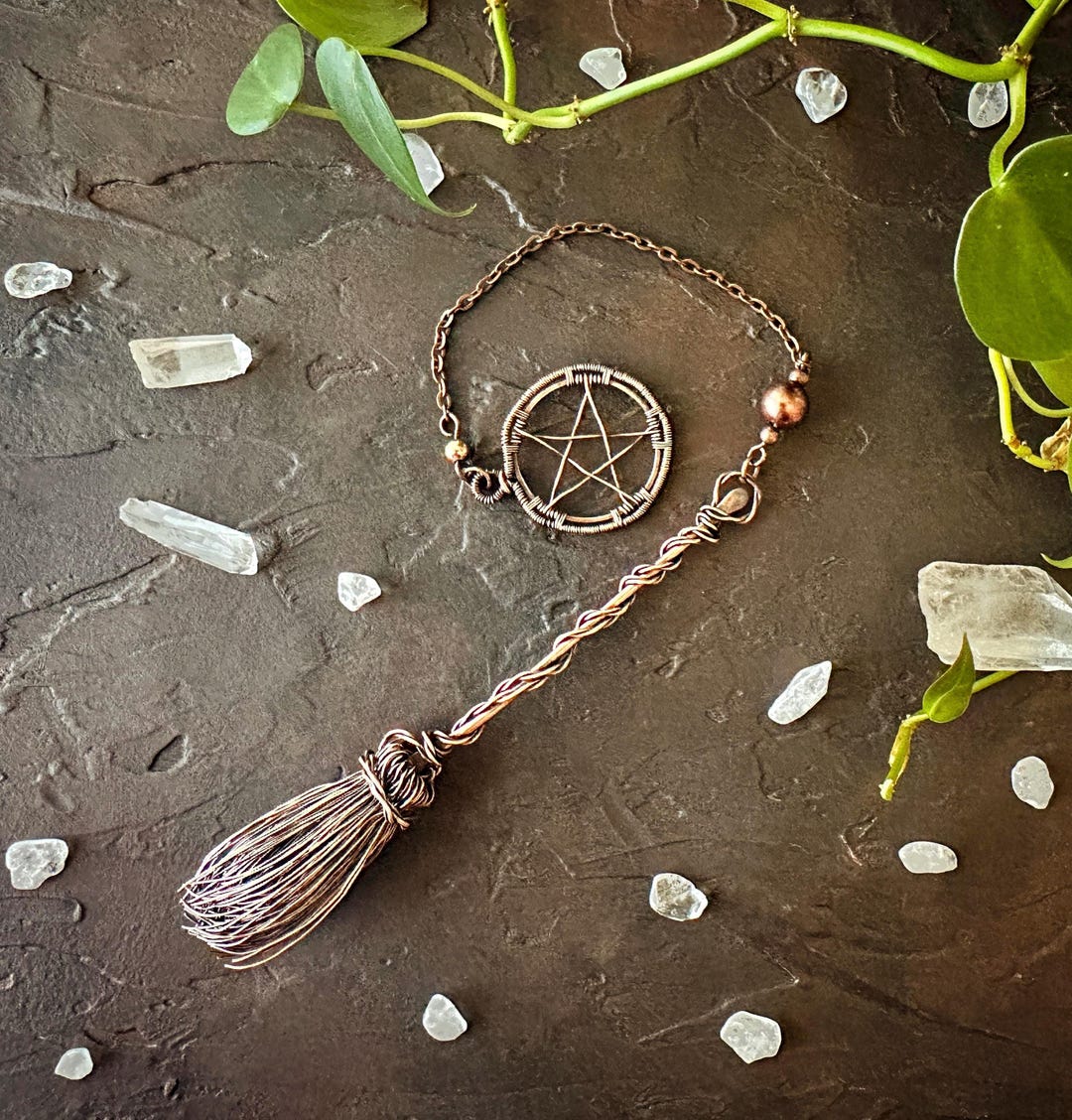 Handcrafted Copper Wire Witch Broomstick Pendulum With Copper Wire Wrap ...
