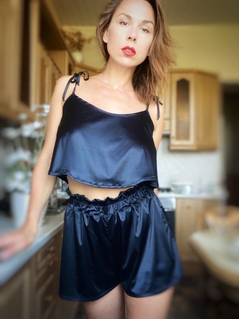 Crop Silk Pajama Set With Shoulder Straps Sissy Pajamas - Etsy Canada