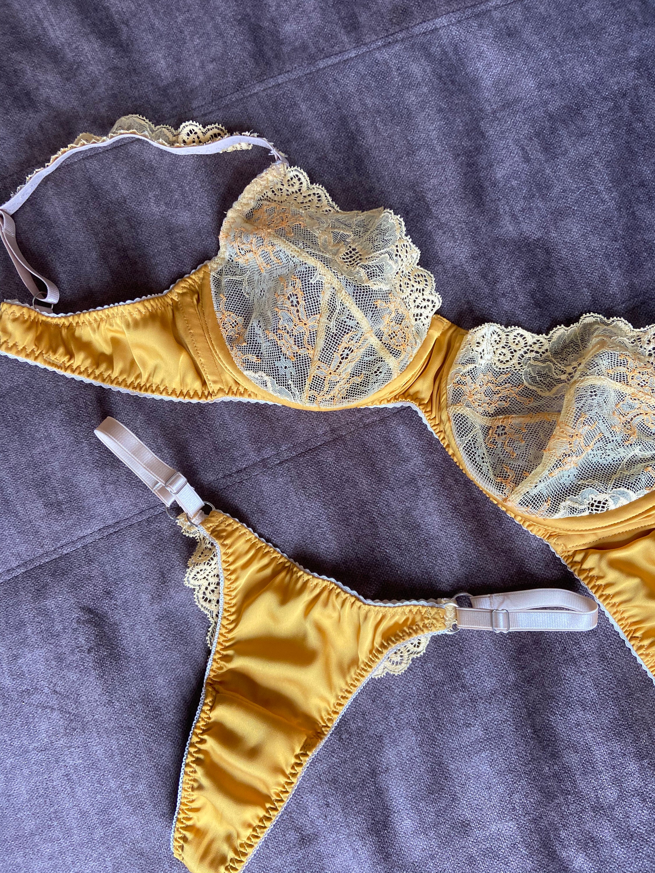 Yellow Lingerie Silk & Lace Lingerie Set Luxury Lingerie - Etsy