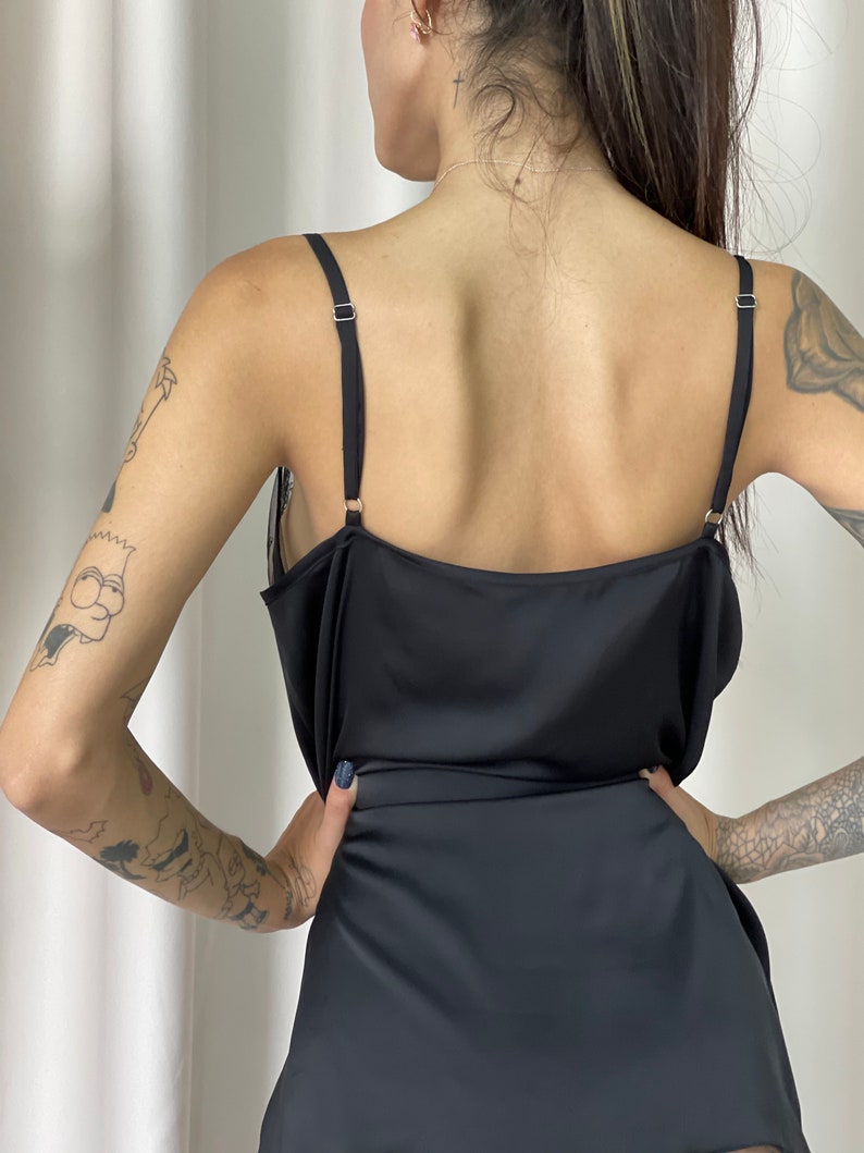 Black Silk Slip Dress Sexy Night Gown Women Silk And Lace Etsy