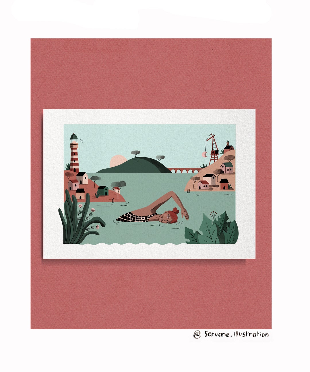 swimming-woman-illustration-print-on-a3-size-paper-etsy