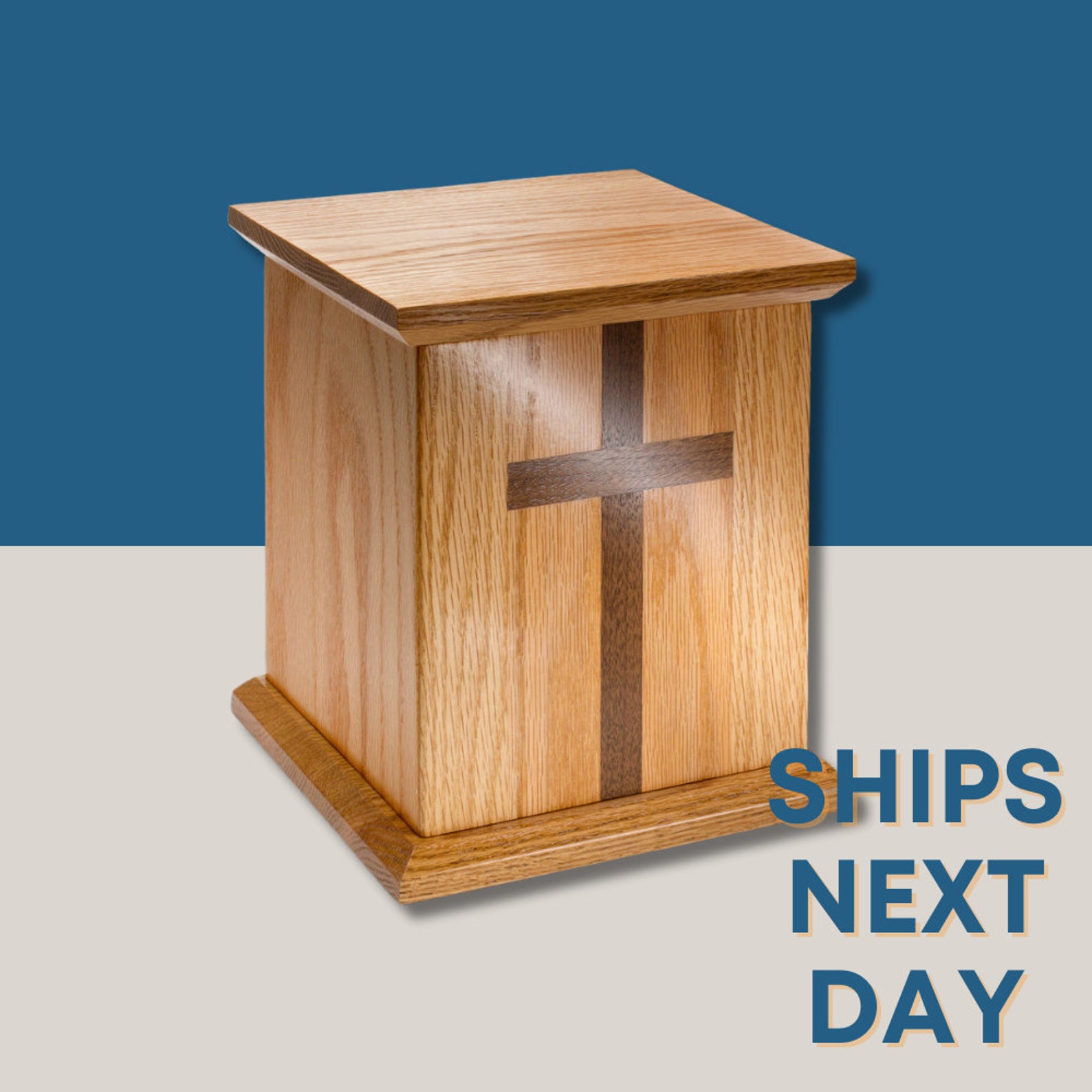 EVR Memories Square Oak Cremation Urn With Walnut Cross- Made in ...