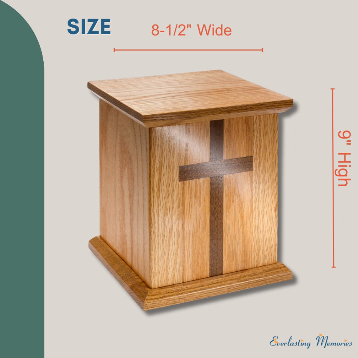 EVR Memories Square Oak Cremation Urn With Walnut Cross- Made in ...