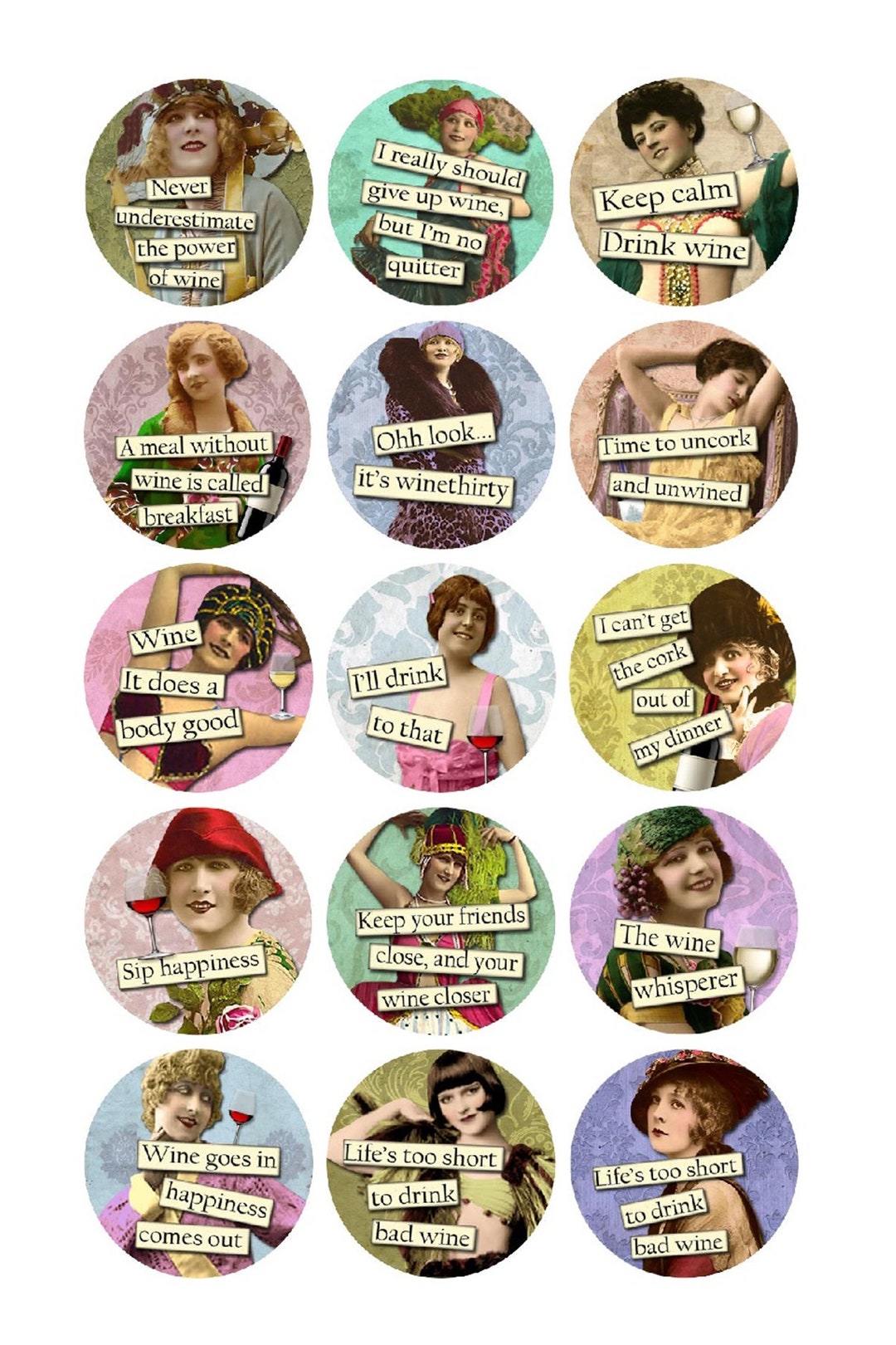 Wine Divas Digital Image Collage Sheet 4x6 Inches 25mm - Etsy