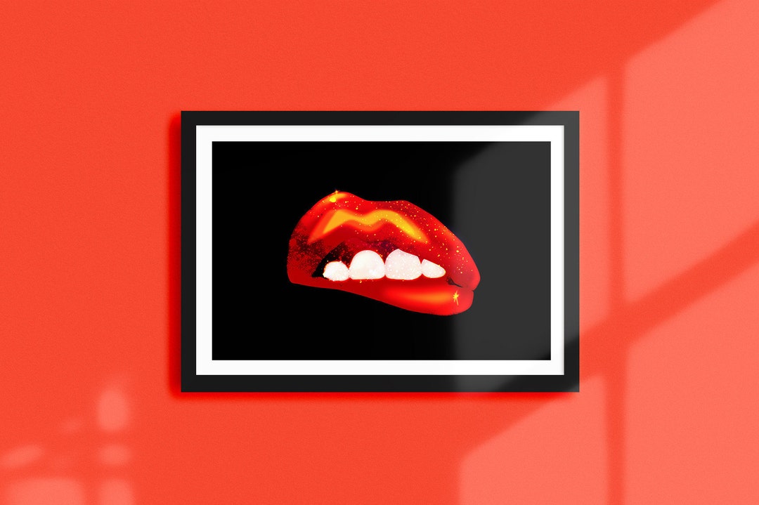 Galactic Kiss Boudoir Sexy Wall Art Lips Print Kissing Art Graphic Print Love T