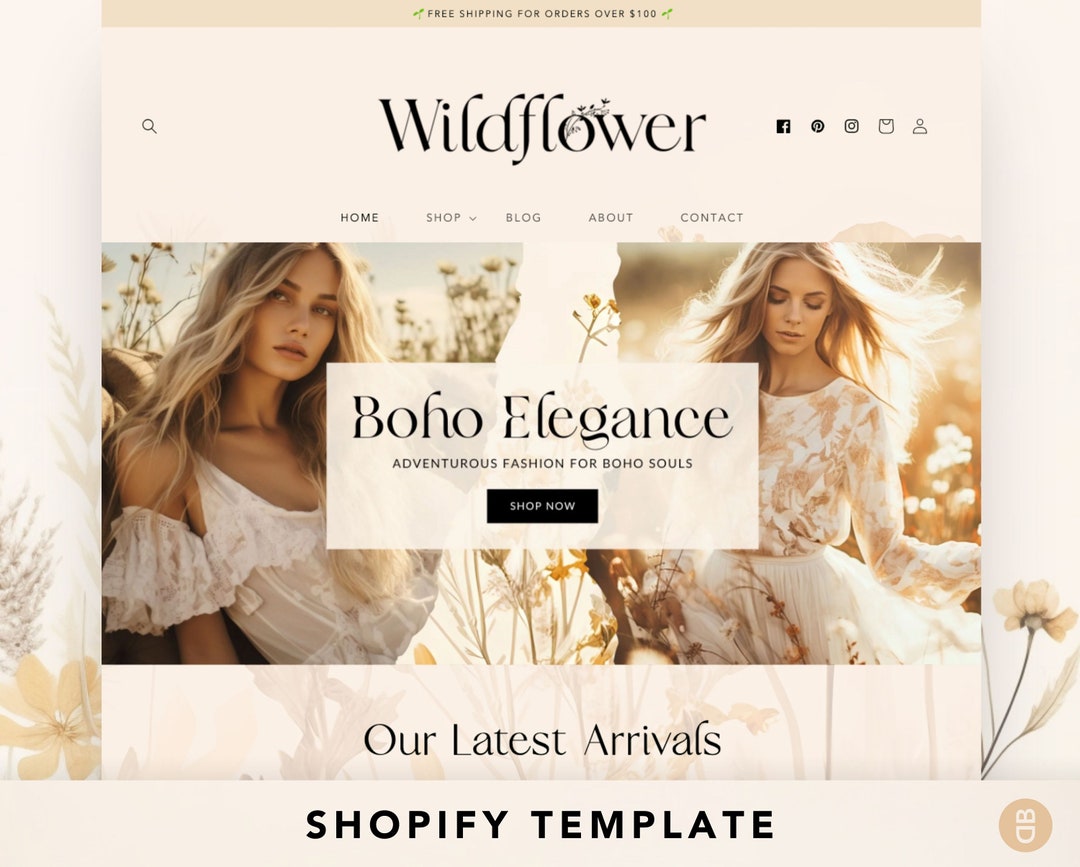 Boho Shopify Theme Template - Shopify Website Design - Shopify Boutique Website Theme - Etsy