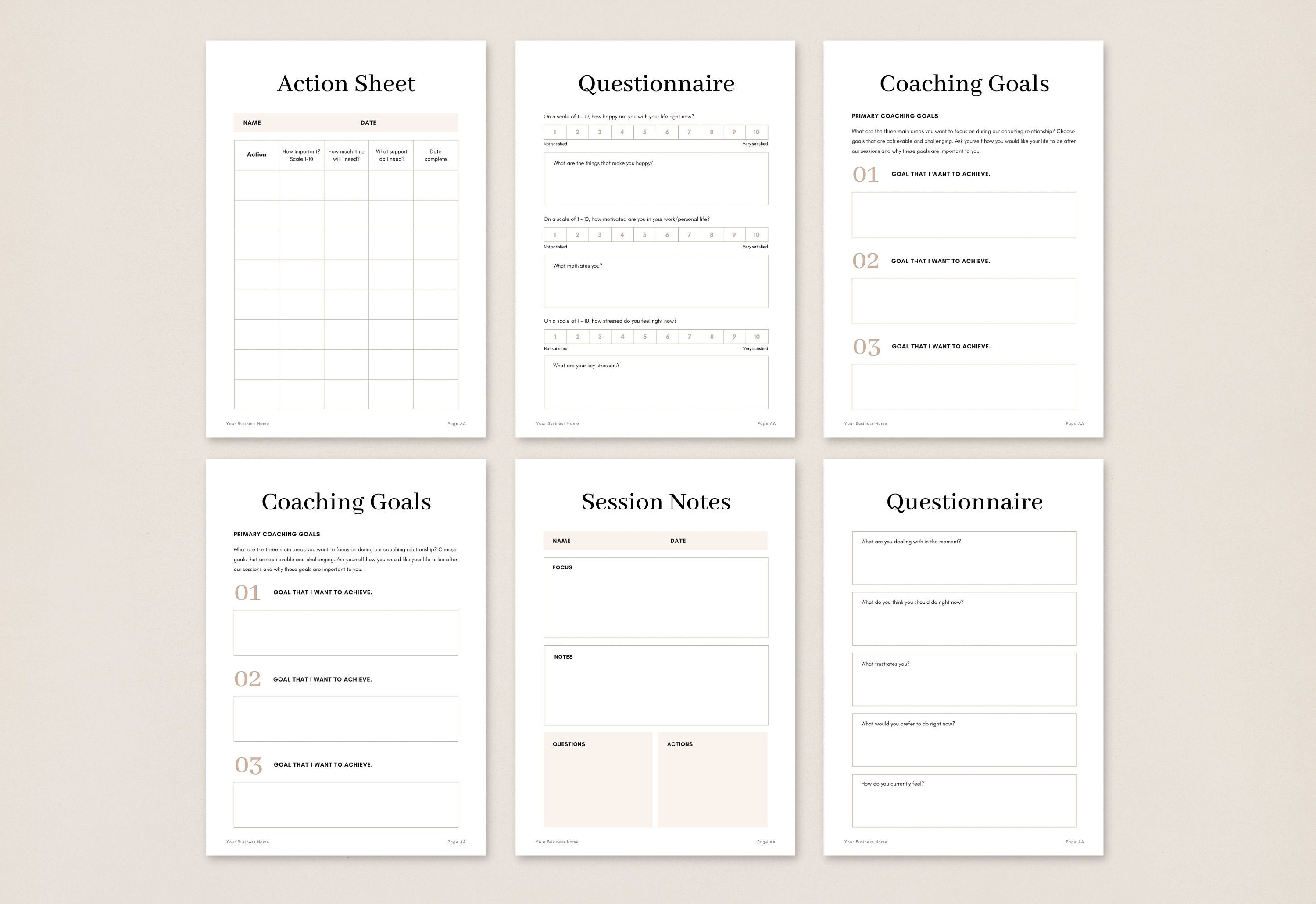Coaching Client Intake Sheets Canva Coaching Template Client Onboarding ...