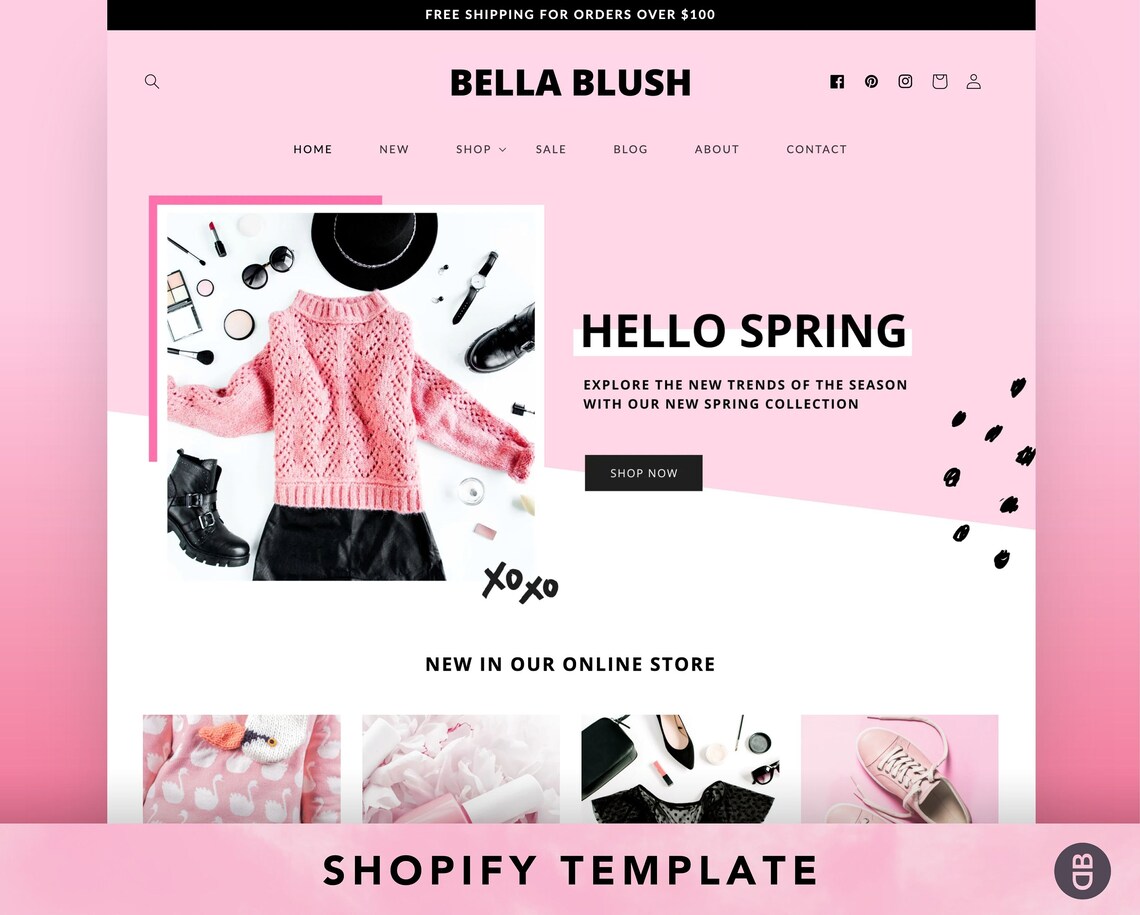 Pink Shopify Theme Template Website Design Shopify Clothing - Etsy