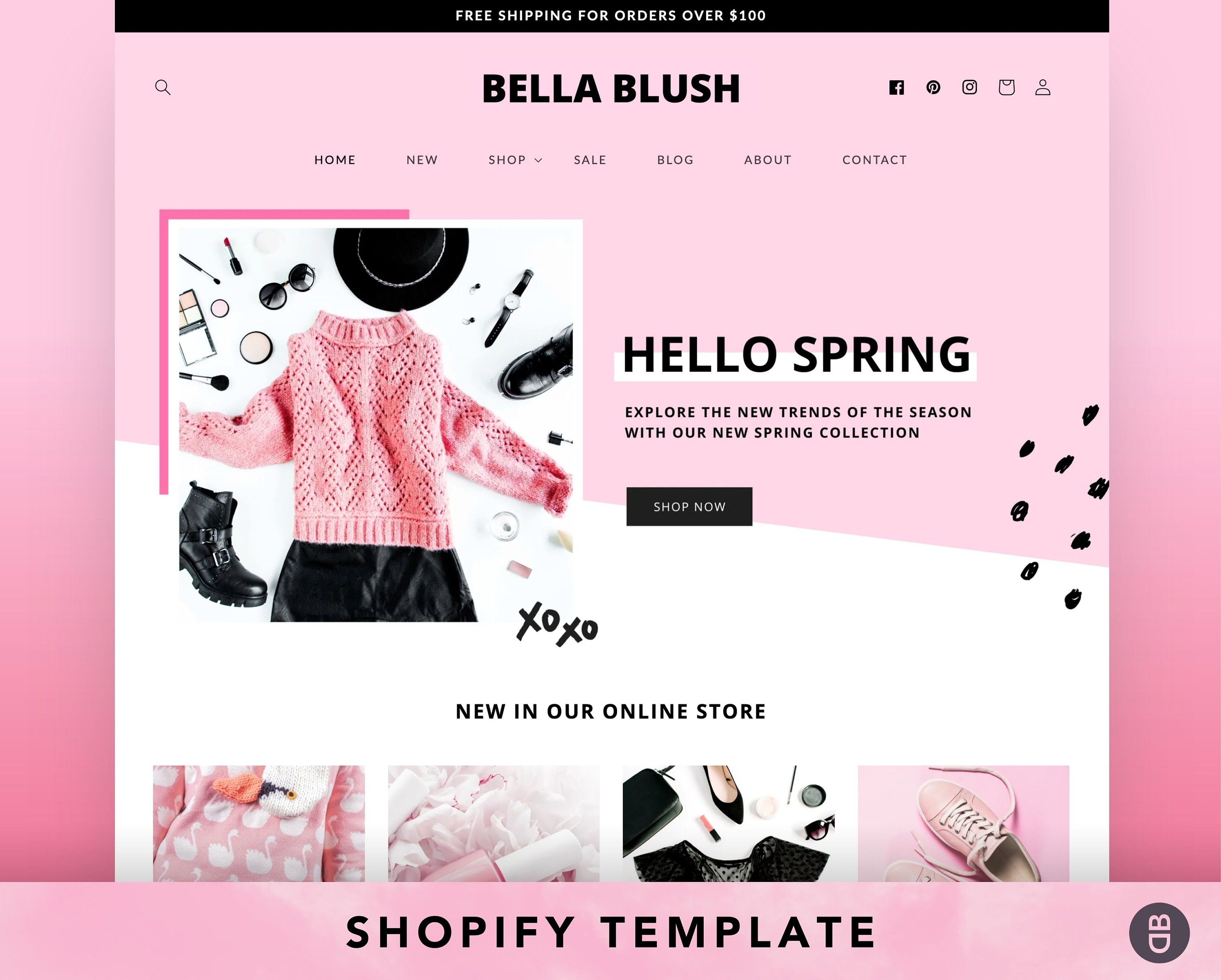 Pink Shopify Theme Template - Website Design- Shopify Clothing Theme ...