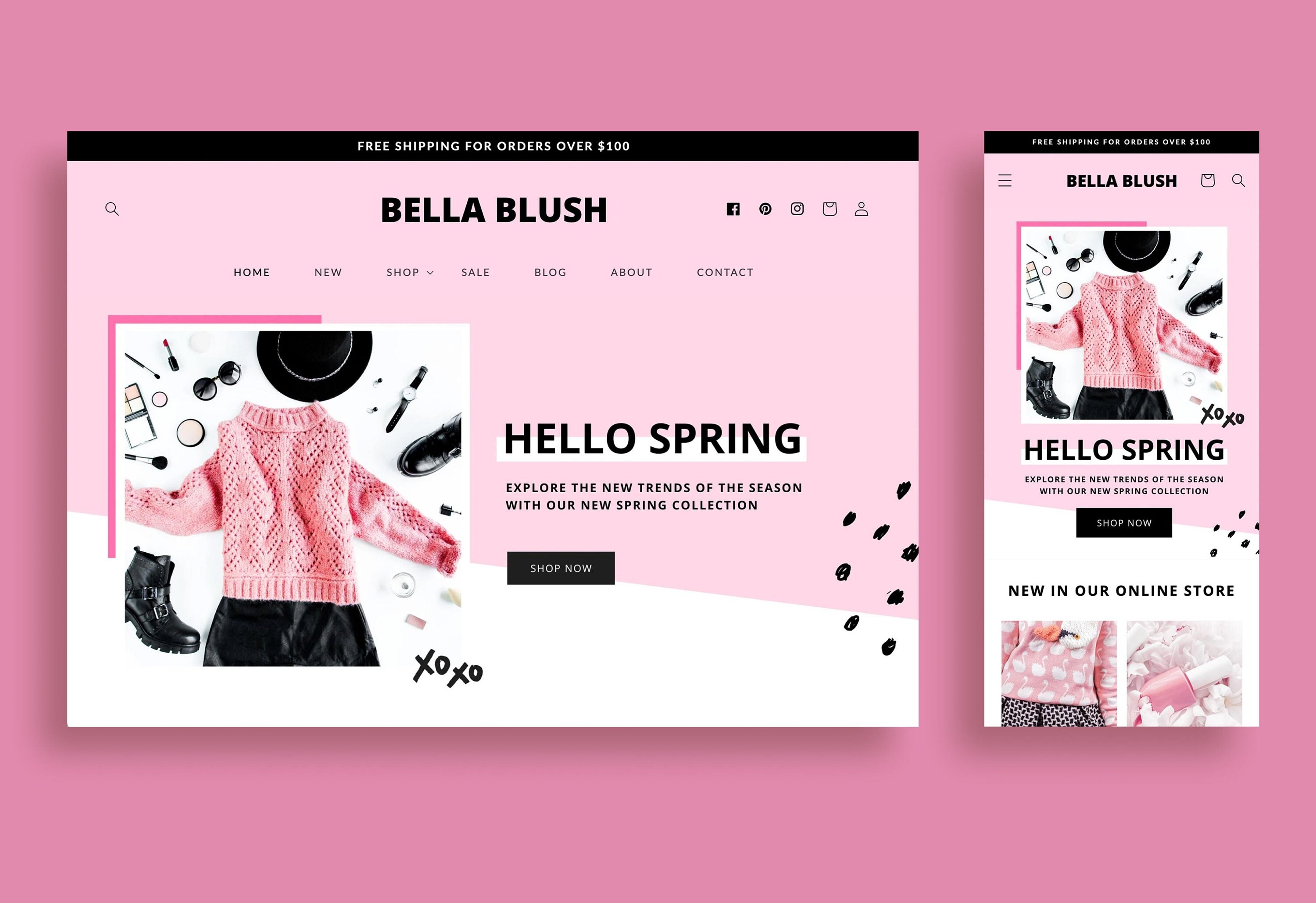Pink Shopify Theme Template Website Design Shopify Clothing Theme Pink ...