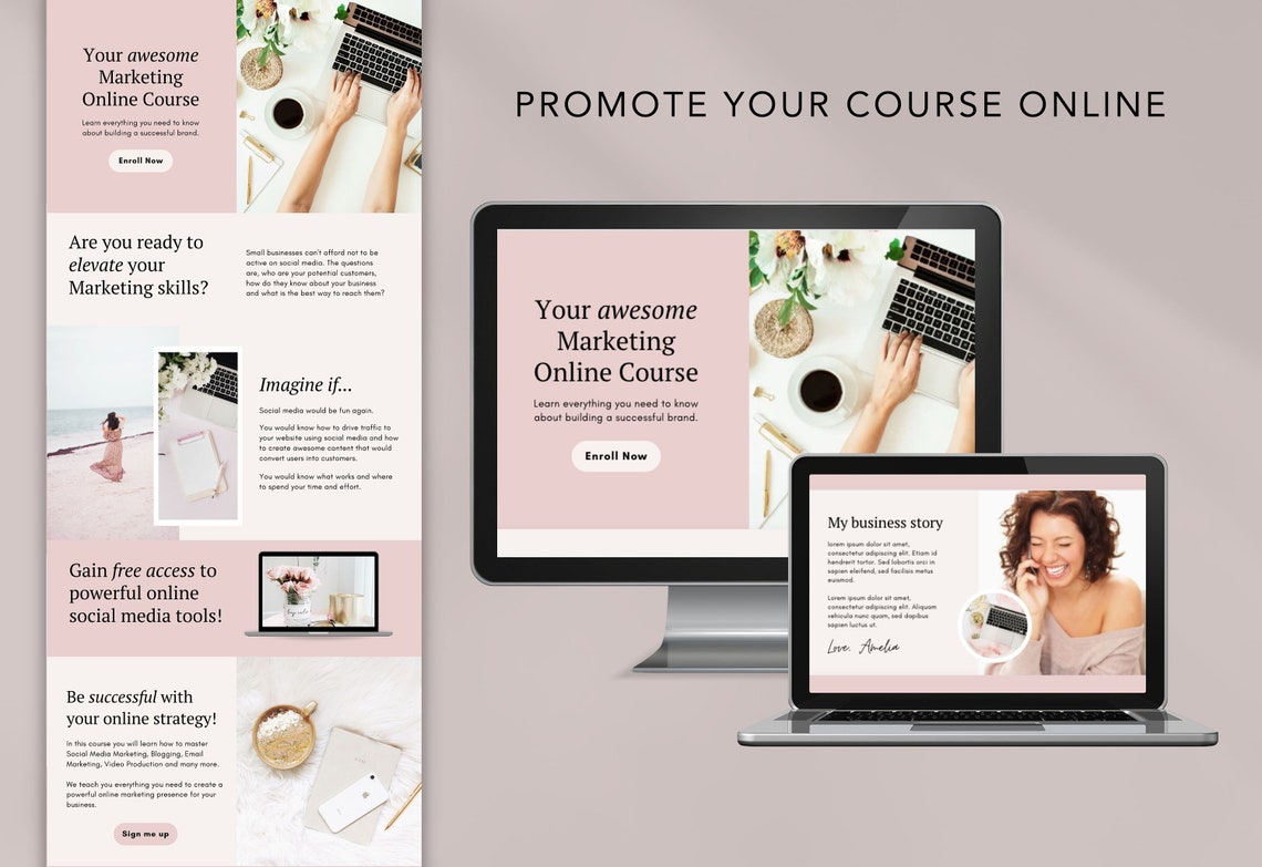 Online Course Sales Page Template for Canva Sales Landing - Etsy Australia