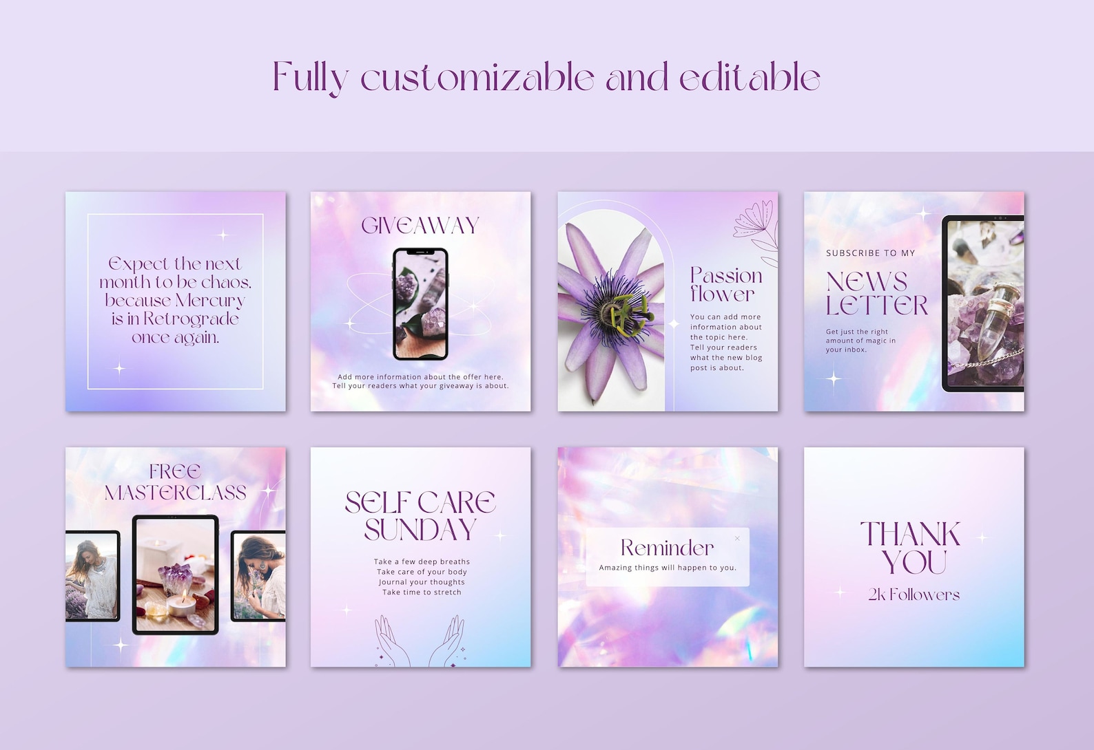Crystal Instagram Templates for Canva Spiritual Instagram - Etsy