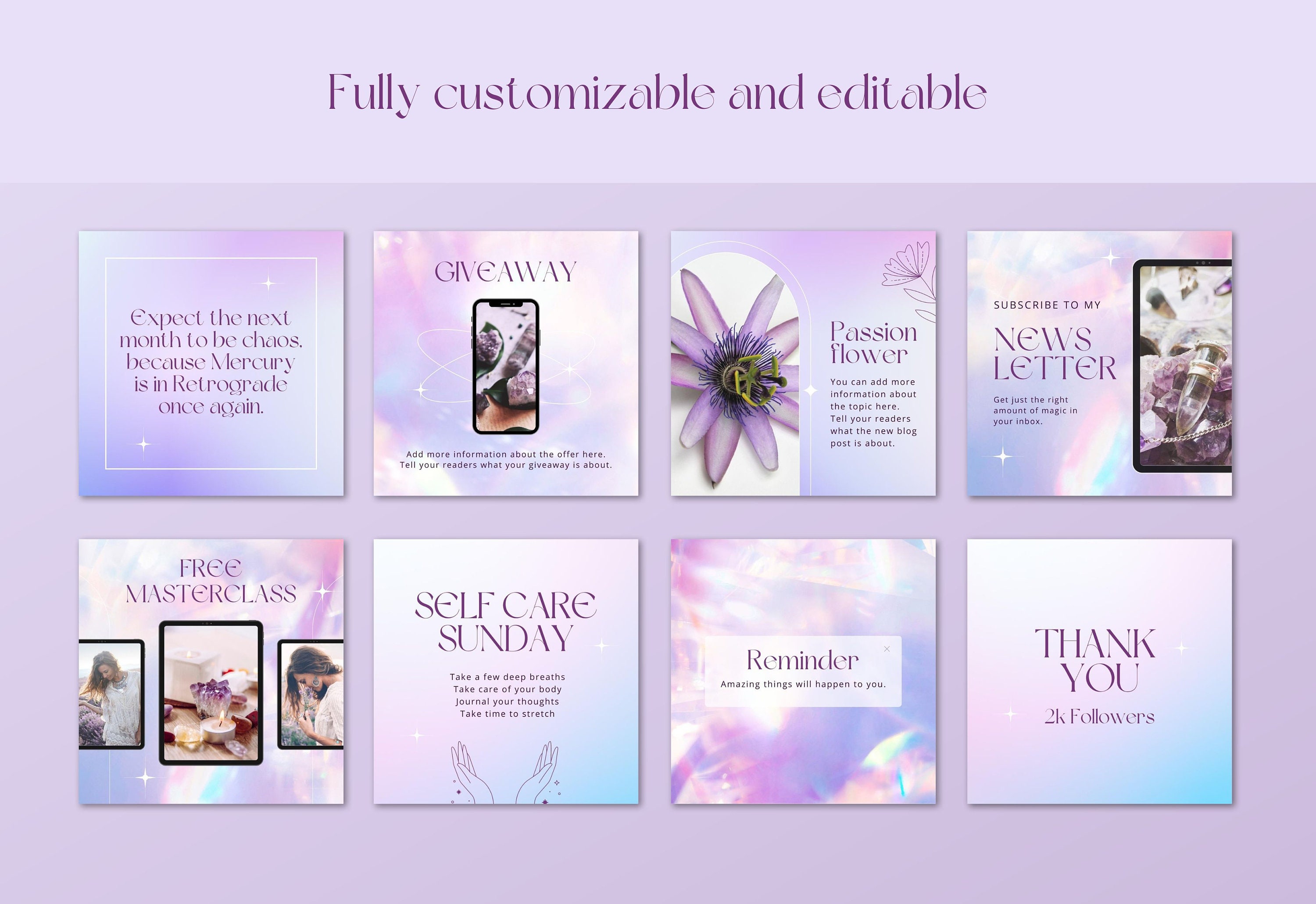 Crystal Instagram Templates for Canva Spiritual Instagram - Etsy Australia