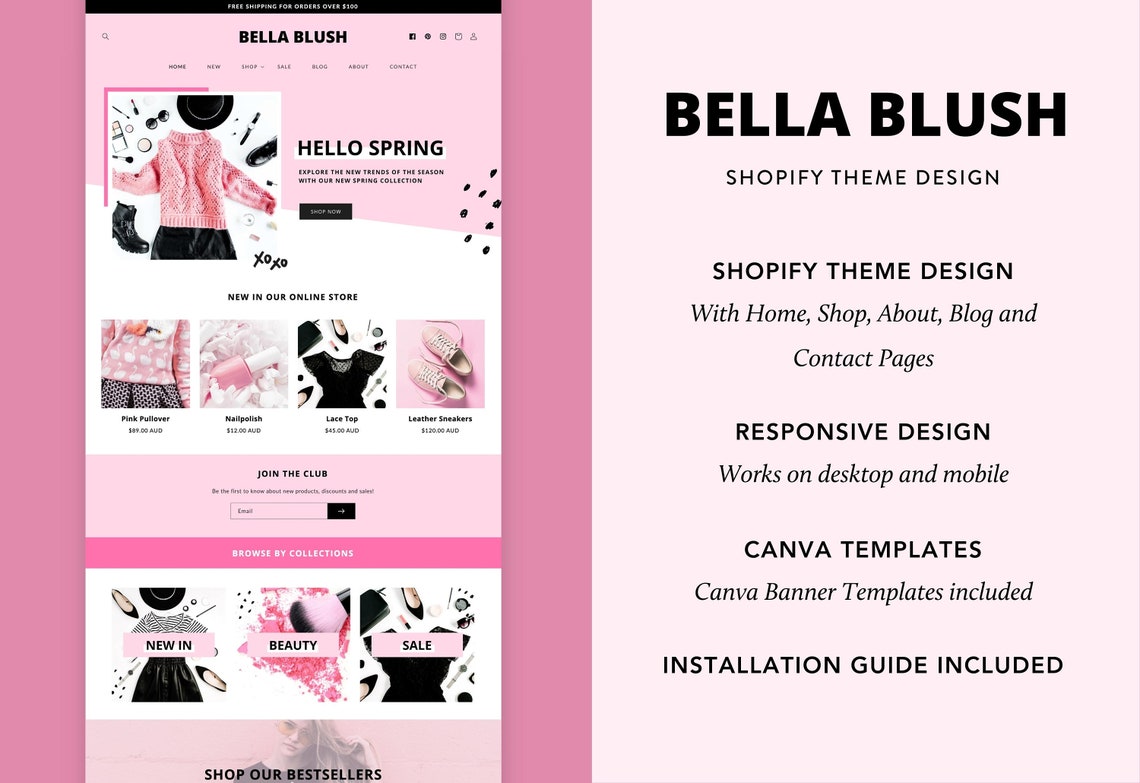 Pink Shopify Theme Template Website Design Shopify Clothing - Etsy