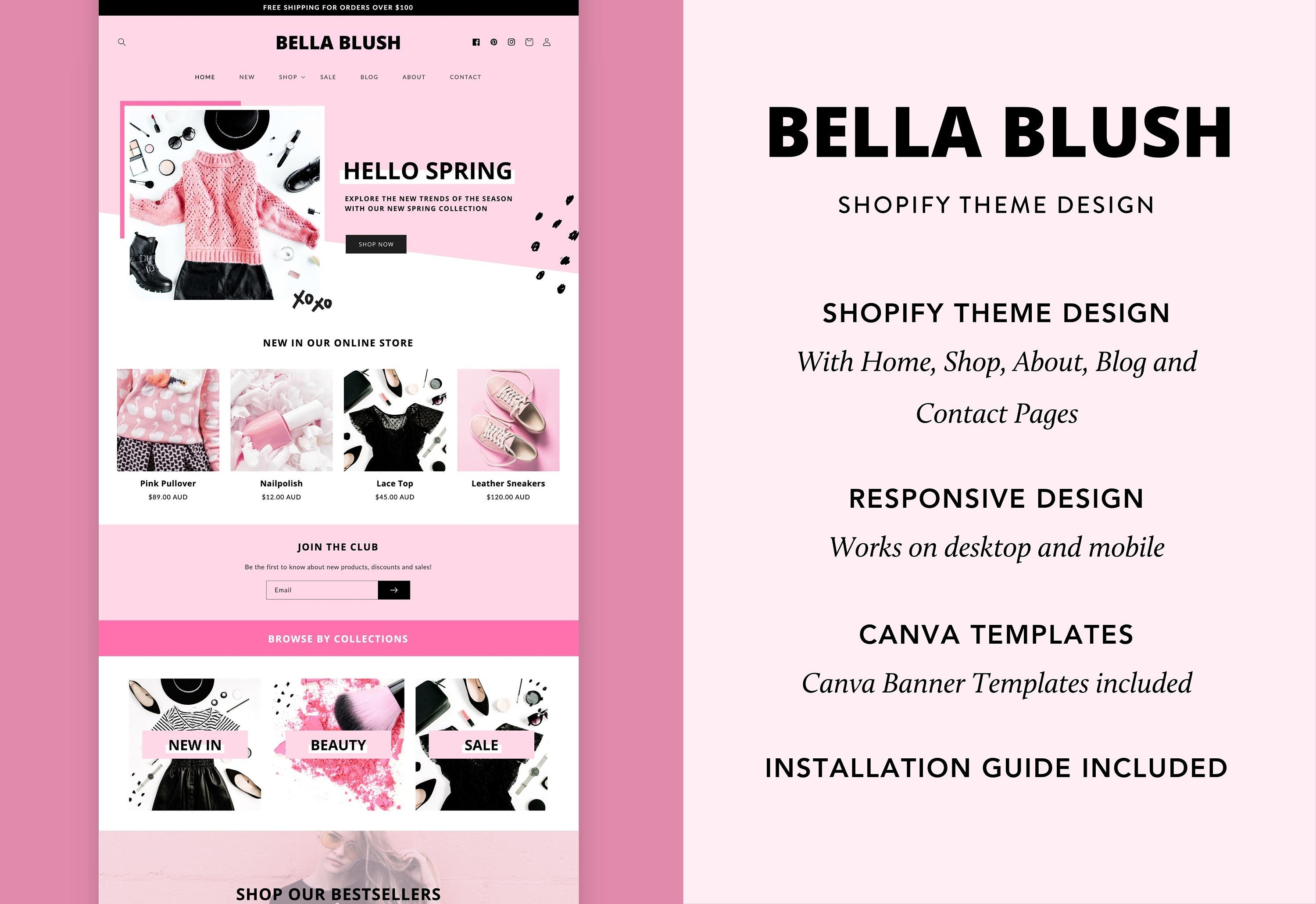 Pink Shopify Theme Template Website Design Shopify Clothing Theme Pink ...