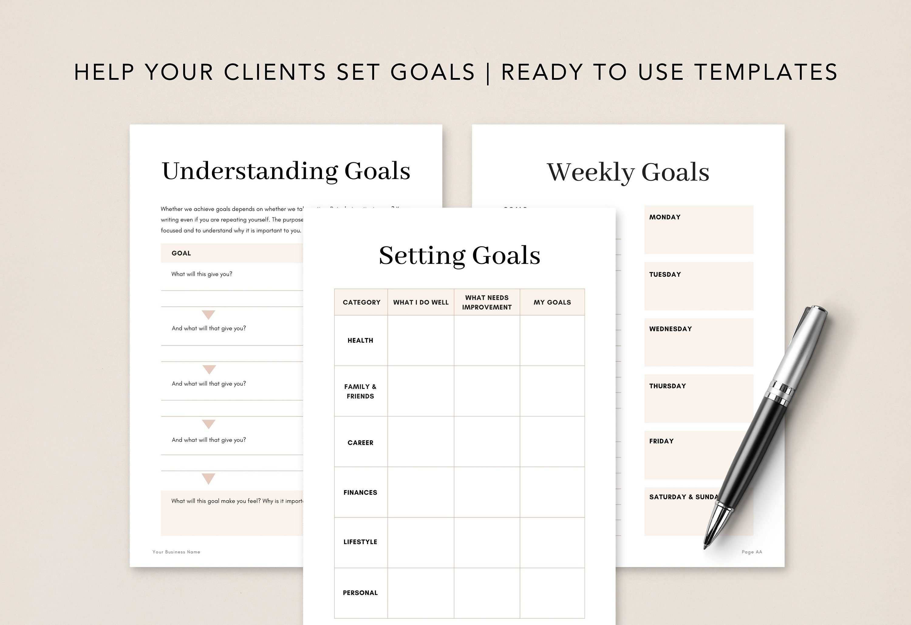Coaching Vision and Goal Setting Sheets Canva Coaching Template ...