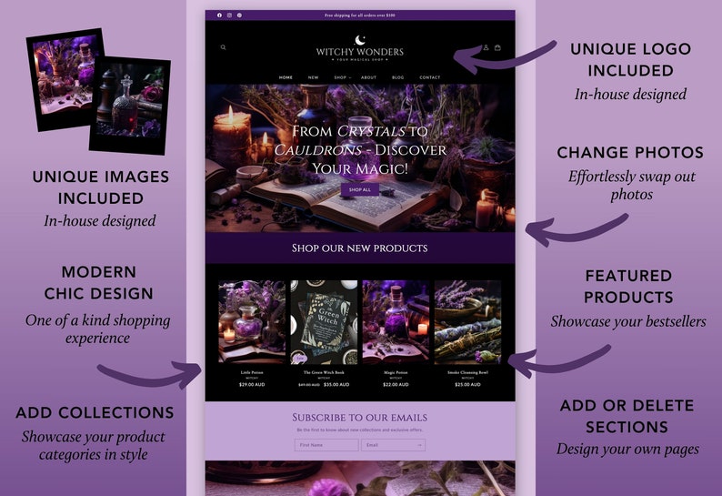 Witchy Shopify Theme Package - Shopify Website Design - Shopify Website ...