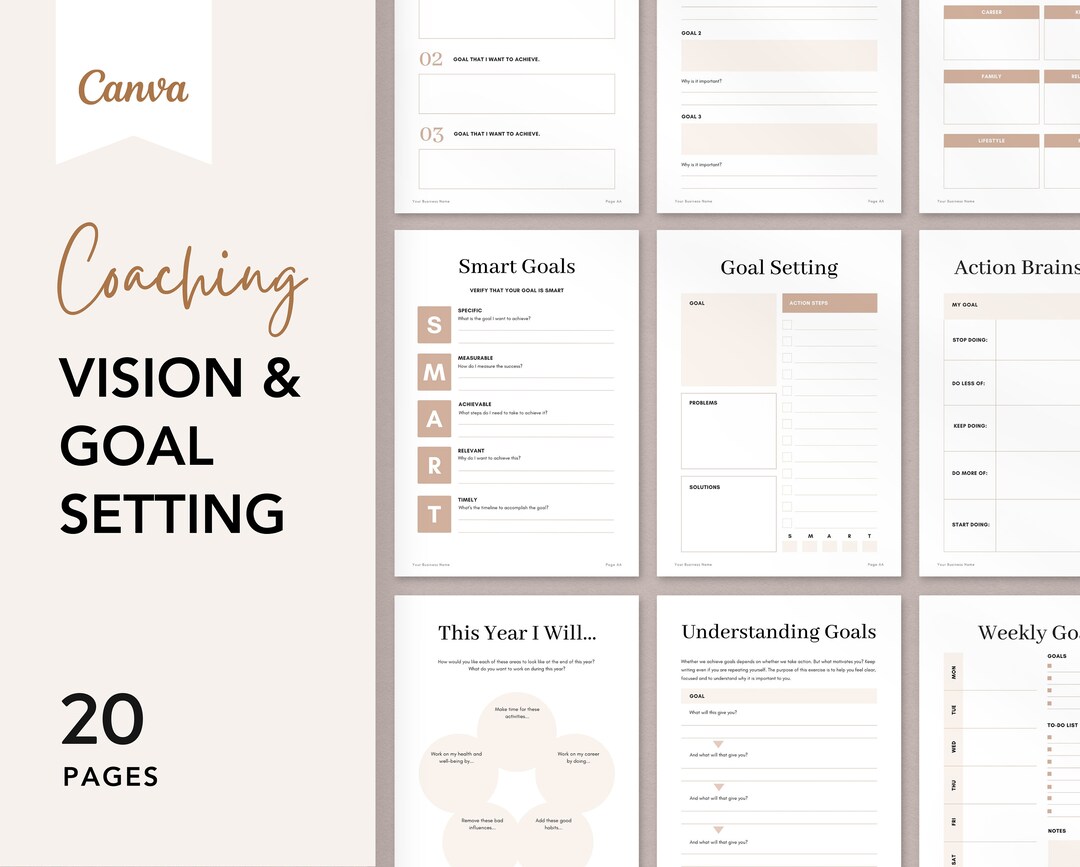 Coaching Vision and Goal Setting Sheets - Canva Coaching Template ...