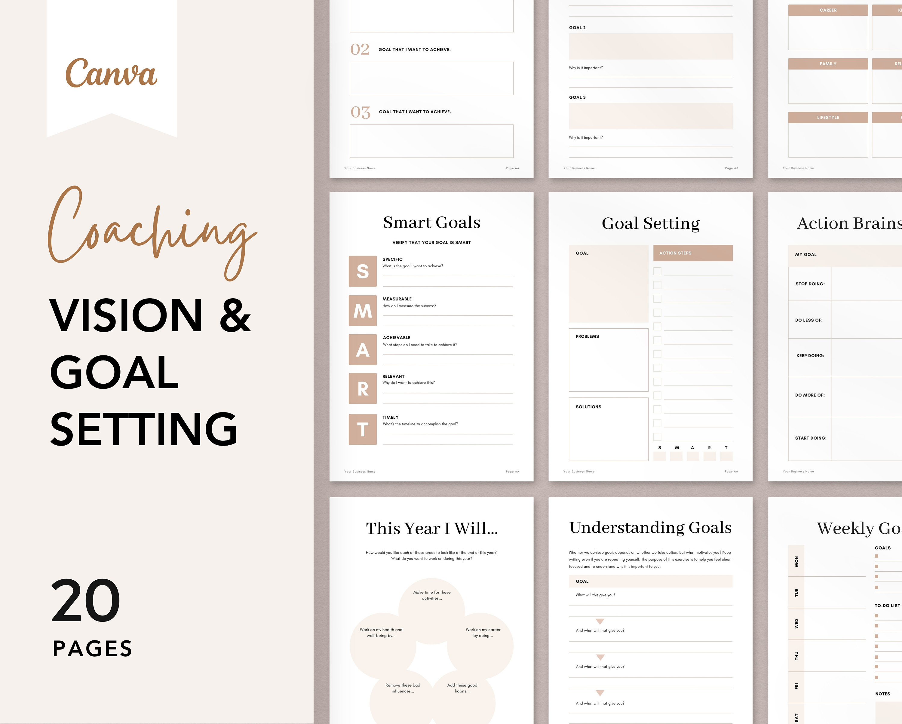Coaching Vision and Goal Setting Sheets Canva Coaching Template ...