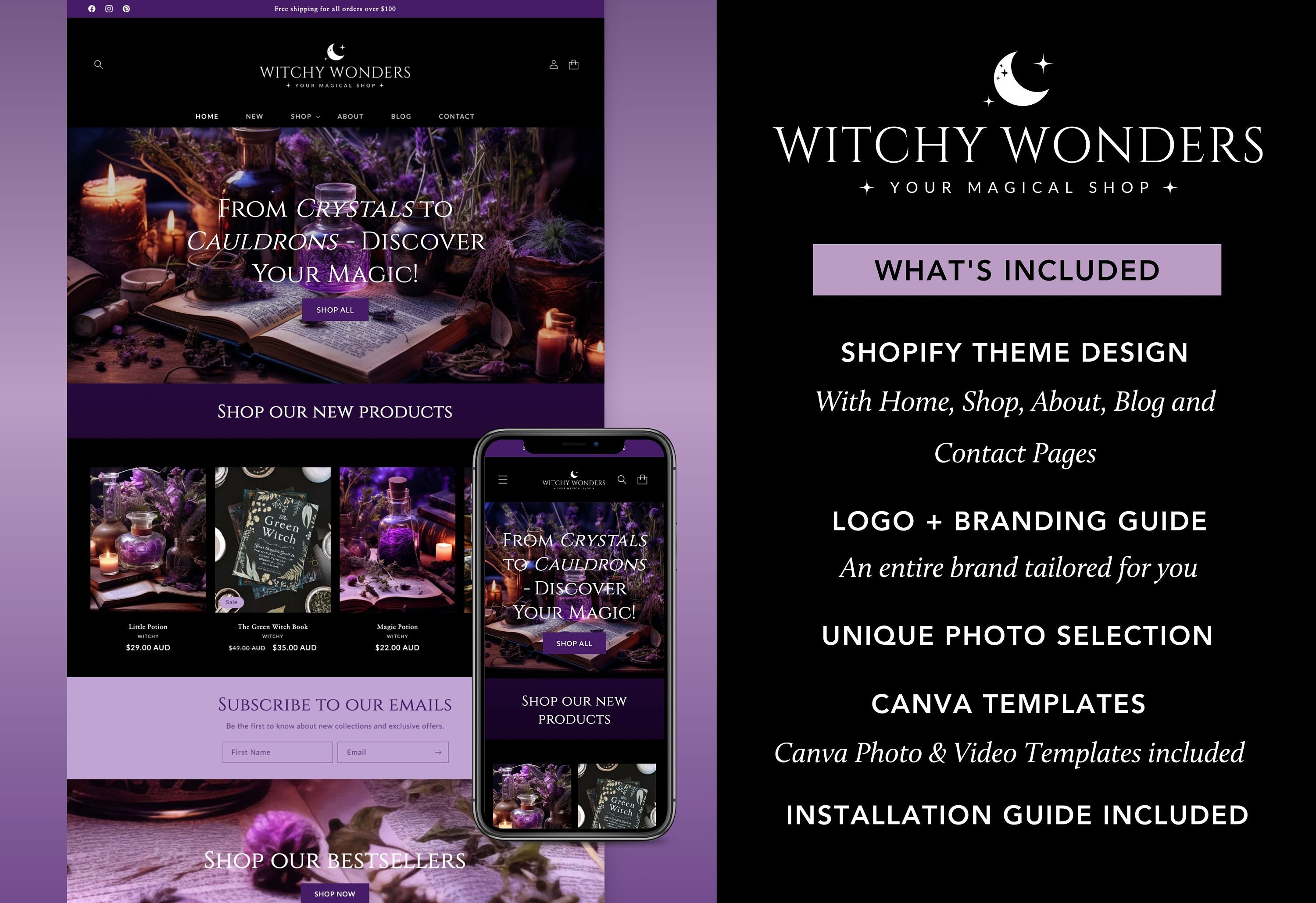 Witchy Shopify Theme Package - Shopify Website Design - Shopify Website ...