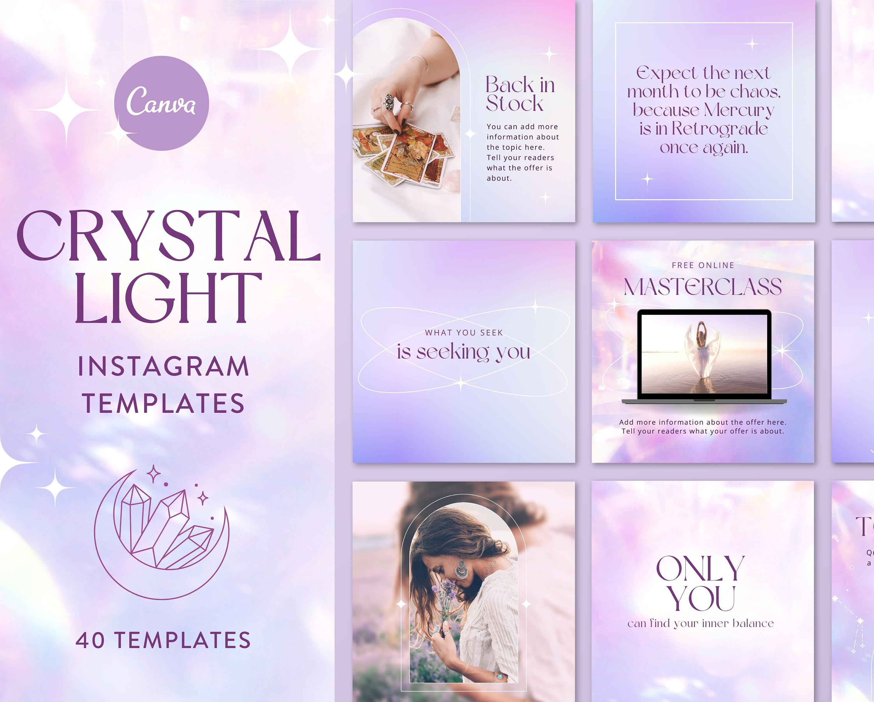Crystal Instagram Templates for Canva Spiritual Instagram - Etsy