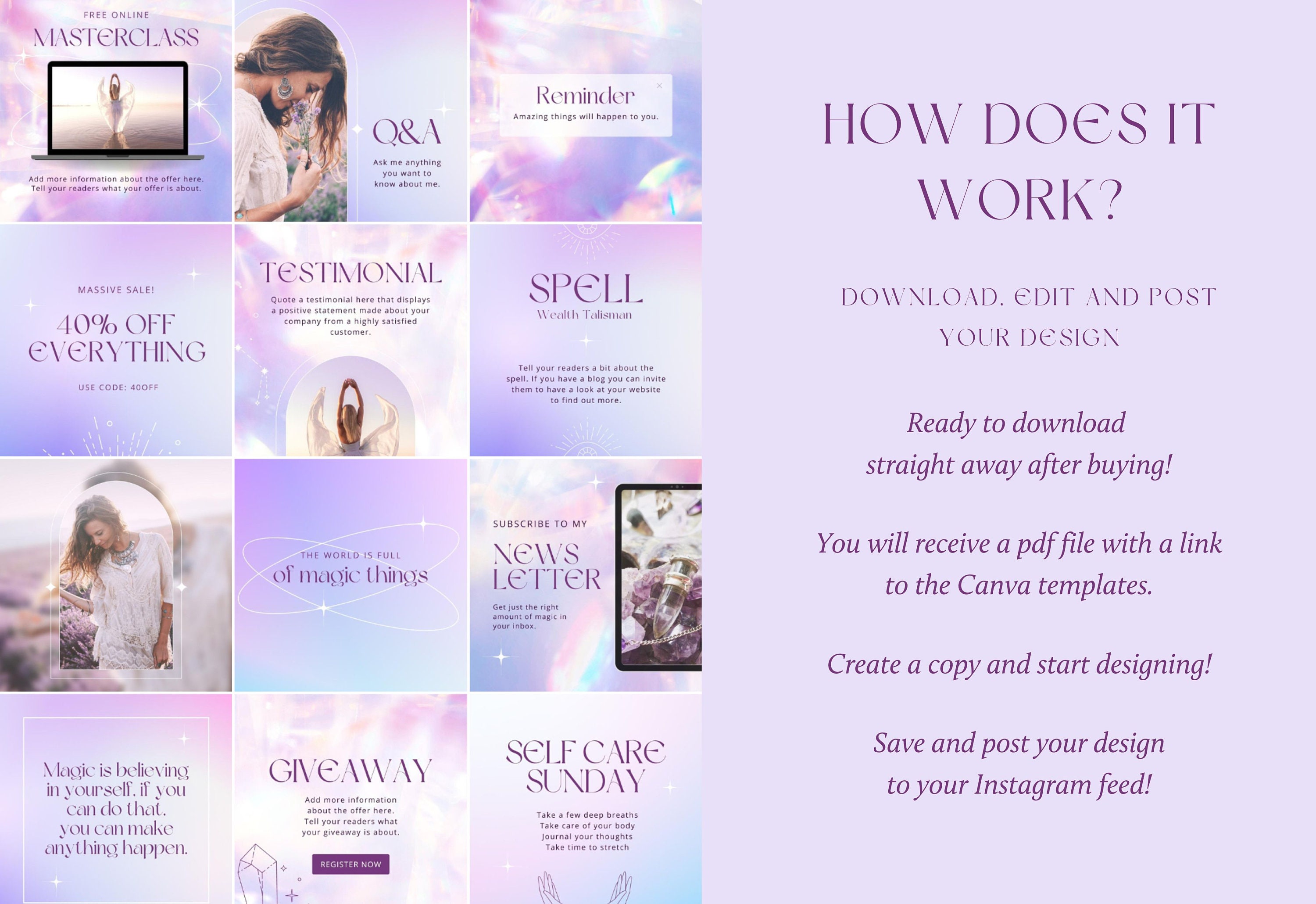Crystal Instagram Post Templates - Spiritual Canva Feed (digital ...
