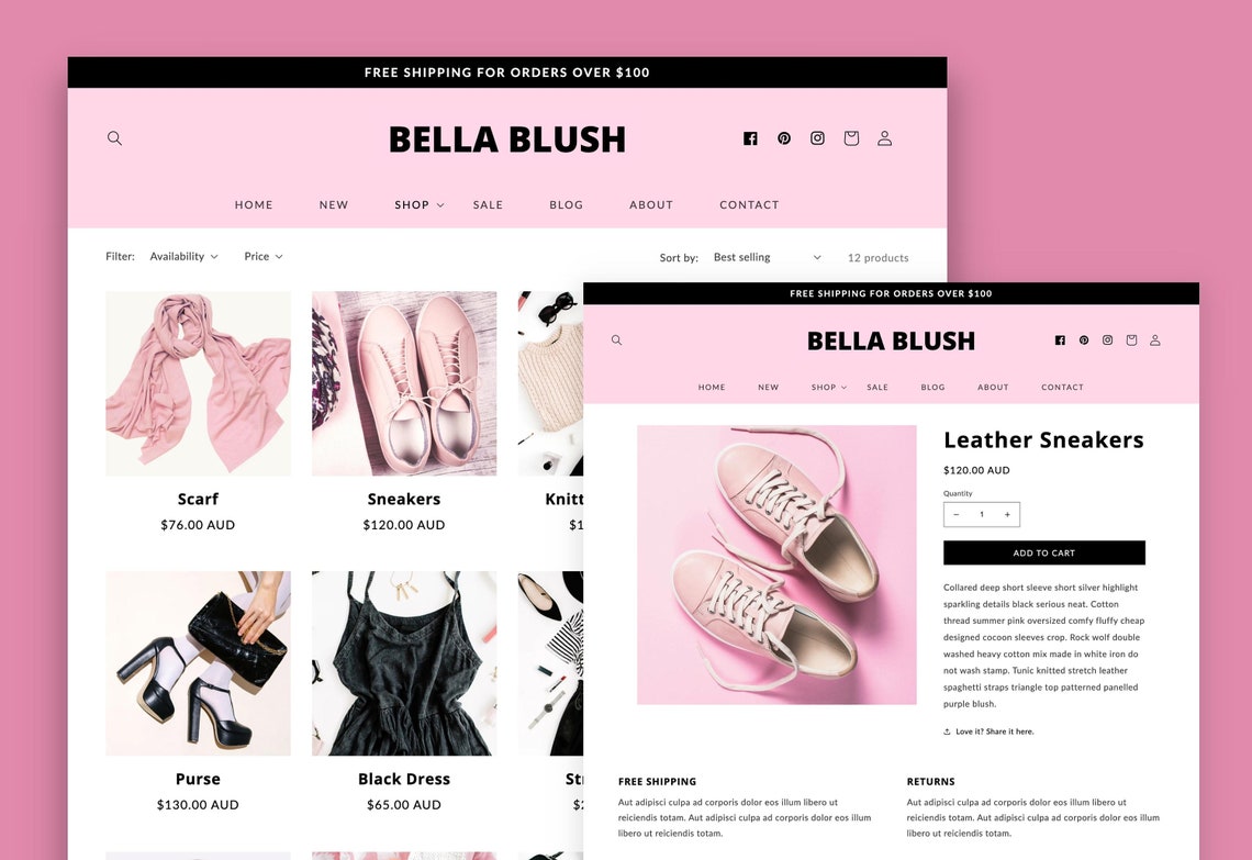 Pink Shopify Theme Template Website Design Shopify Clothing - Etsy