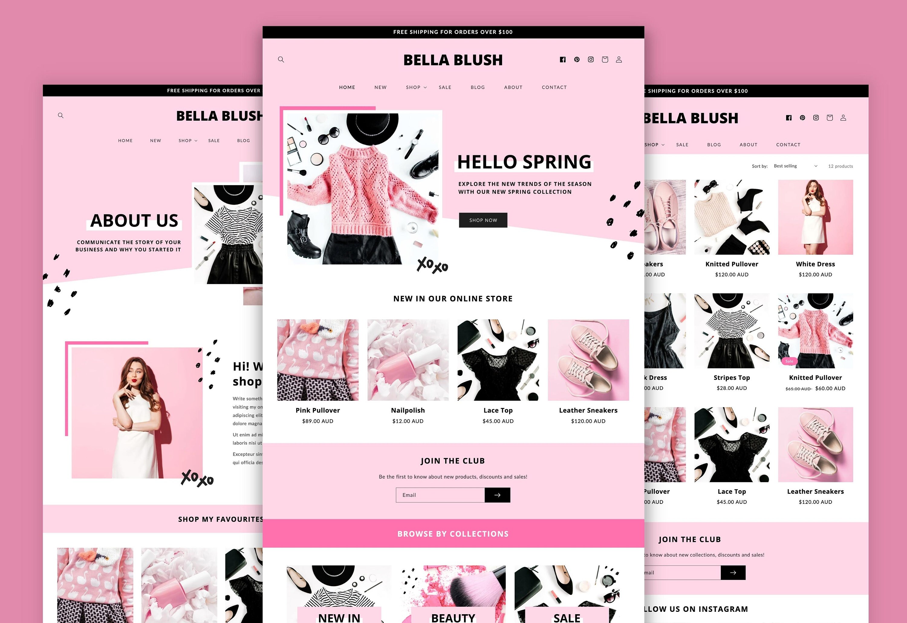 Pink Shopify Theme Template Website Design Shopify Clothing Theme Pink ...