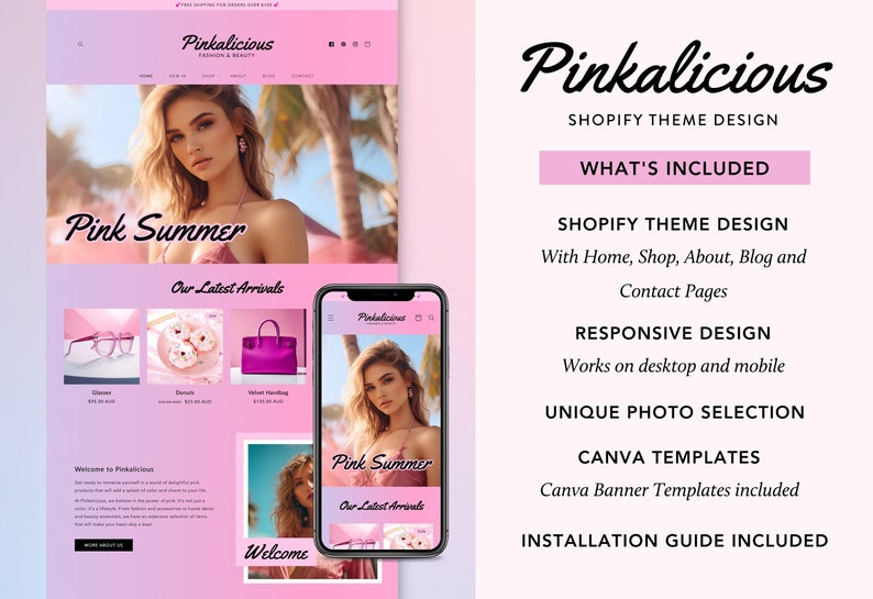 Pink Gradient Shopify Theme – Pastel Website Template - Etsy