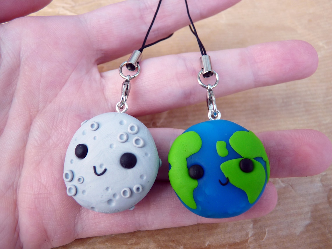Earth and Moon Keyrings Charms - Environmental Keychain - Etsy