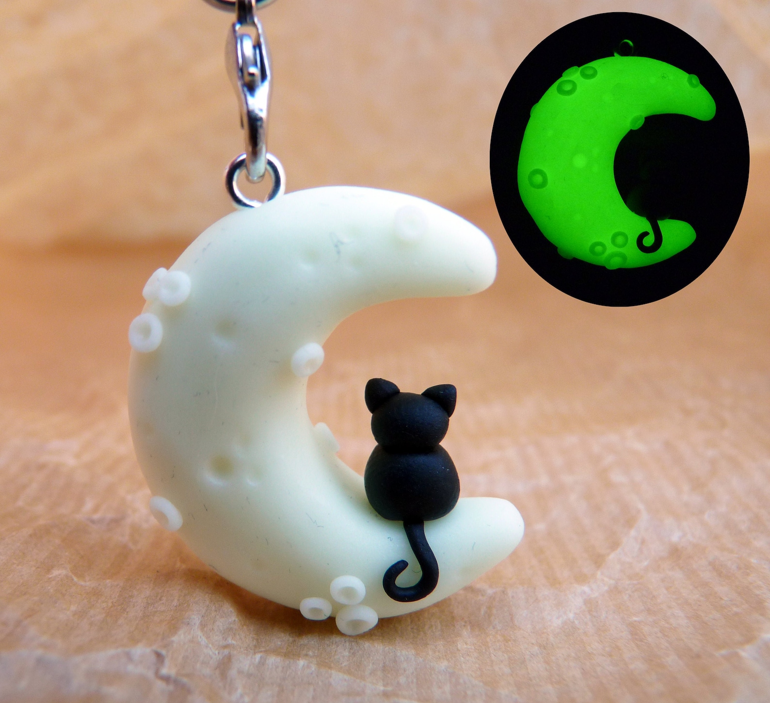 Dreamy Cat Moon Keyring Charm - Glow in the Dark Keychain - Etsy