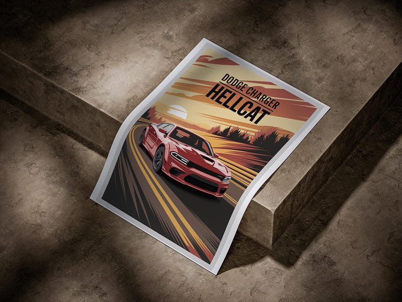 Dodge Charger Hellcat Poster, American Muscle Car Wall Art, Garage ...