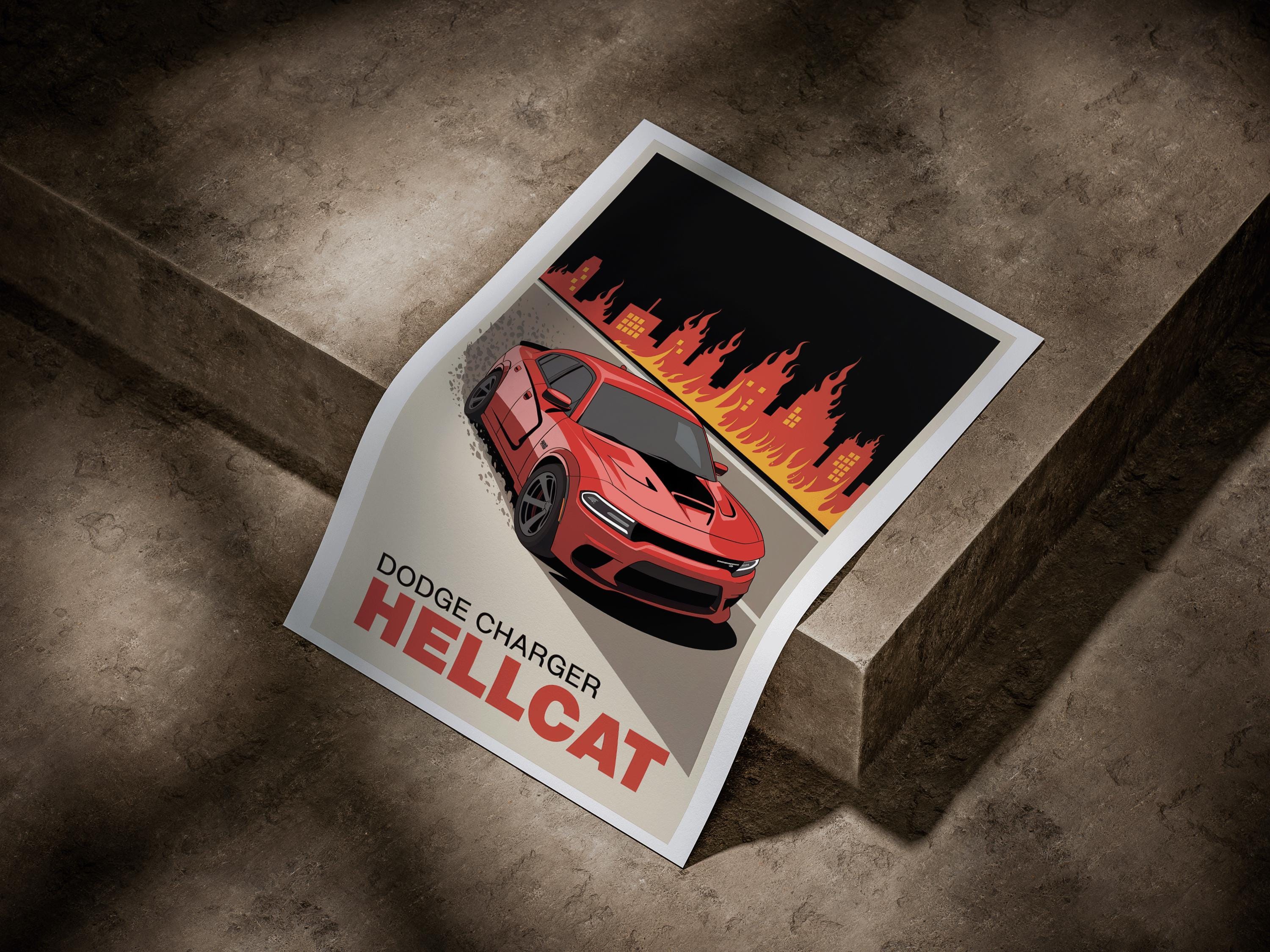 Dodge Charger Hellcat Digital Poster, American Muscle Car Wall Art ...