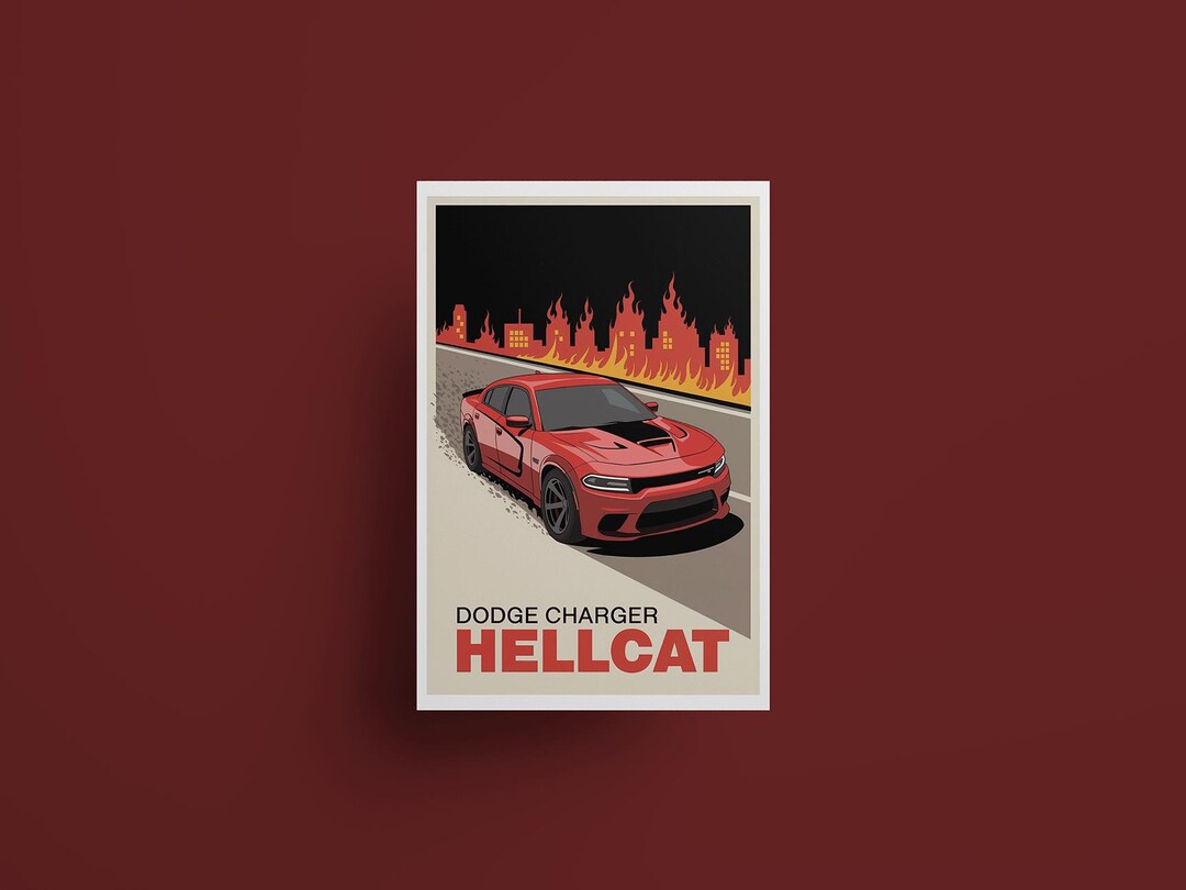 Dodge Charger Hellcat Poster, American Muscle Car Wall Art, Garage ...