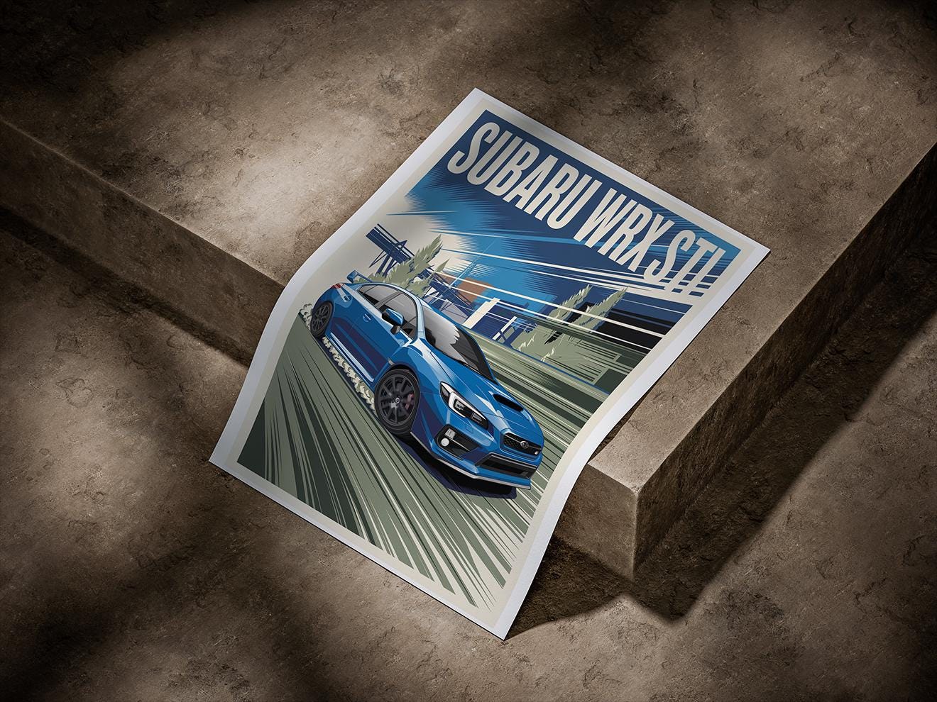 Subaru WRX STI Poster, Japanese Sports Car Wall Art, Garage Decor, Car ...