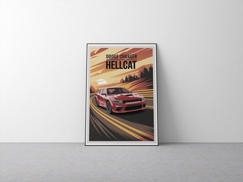 Dodge Charger Hellcat Poster, American Muscle Car Wall Art, Garage ...