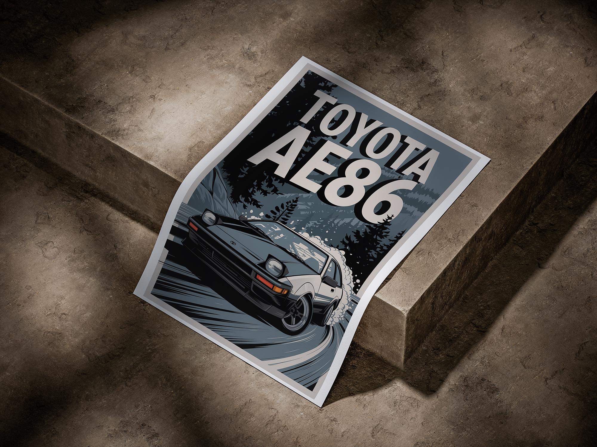 Toyota AE86 Poster, Japanese Sports Car Wall Art, Garage Decor, Car ...