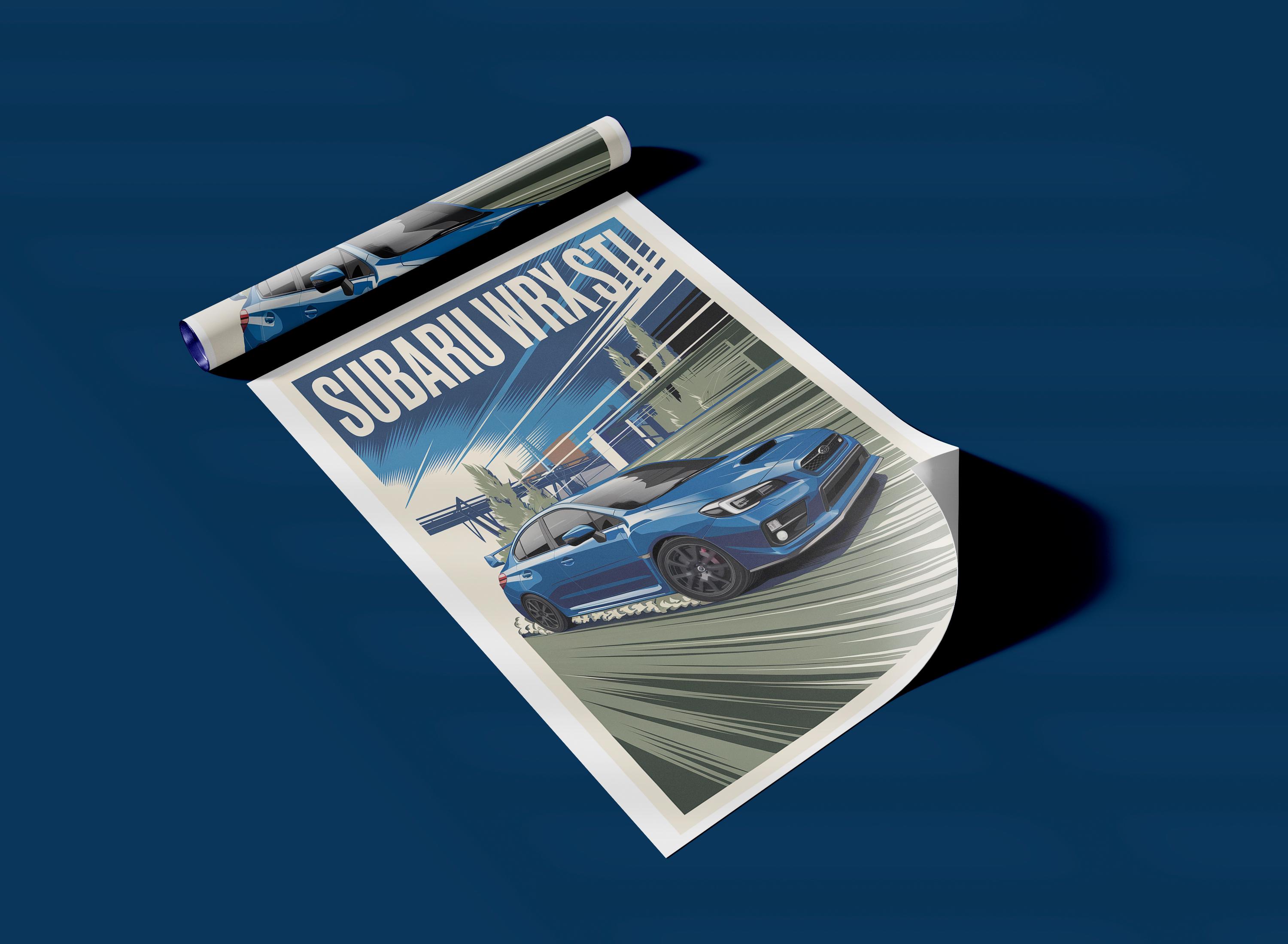 Subaru WRX STI Poster, Japanese Sports Car Wall Art, Garage Decor, Car ...