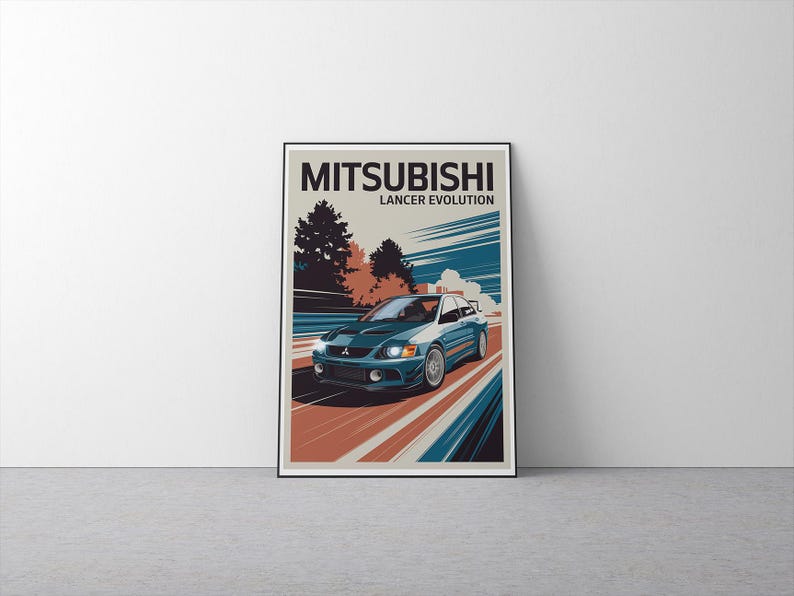 Mitsubishi Lancer Evolution Poster, Japanese Sports Car Wall Art ...