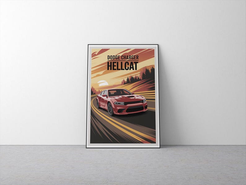 Dodge Charger Hellcat Digital Poster, American Muscle Car Wall Art ...