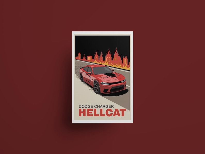 Dodge Charger Hellcat Digital Poster, American Muscle Car Wall Art ...