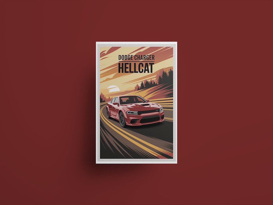 Dodge Charger Hellcat Poster, American Muscle Car Wall Art, Garage ...