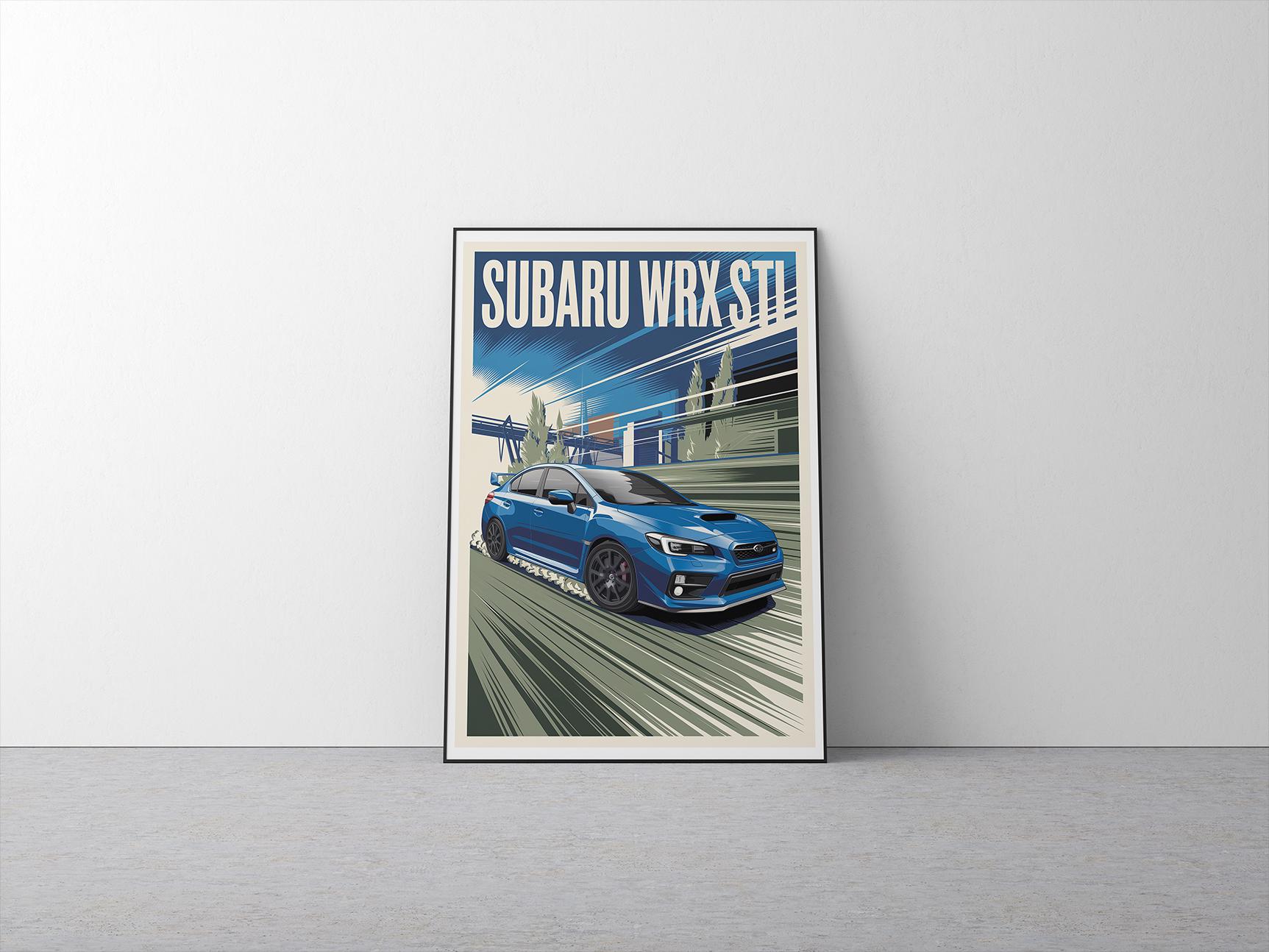 Subaru WRX STI Poster, Japanese Sports Car Wall Art, Garage Decor, Car ...